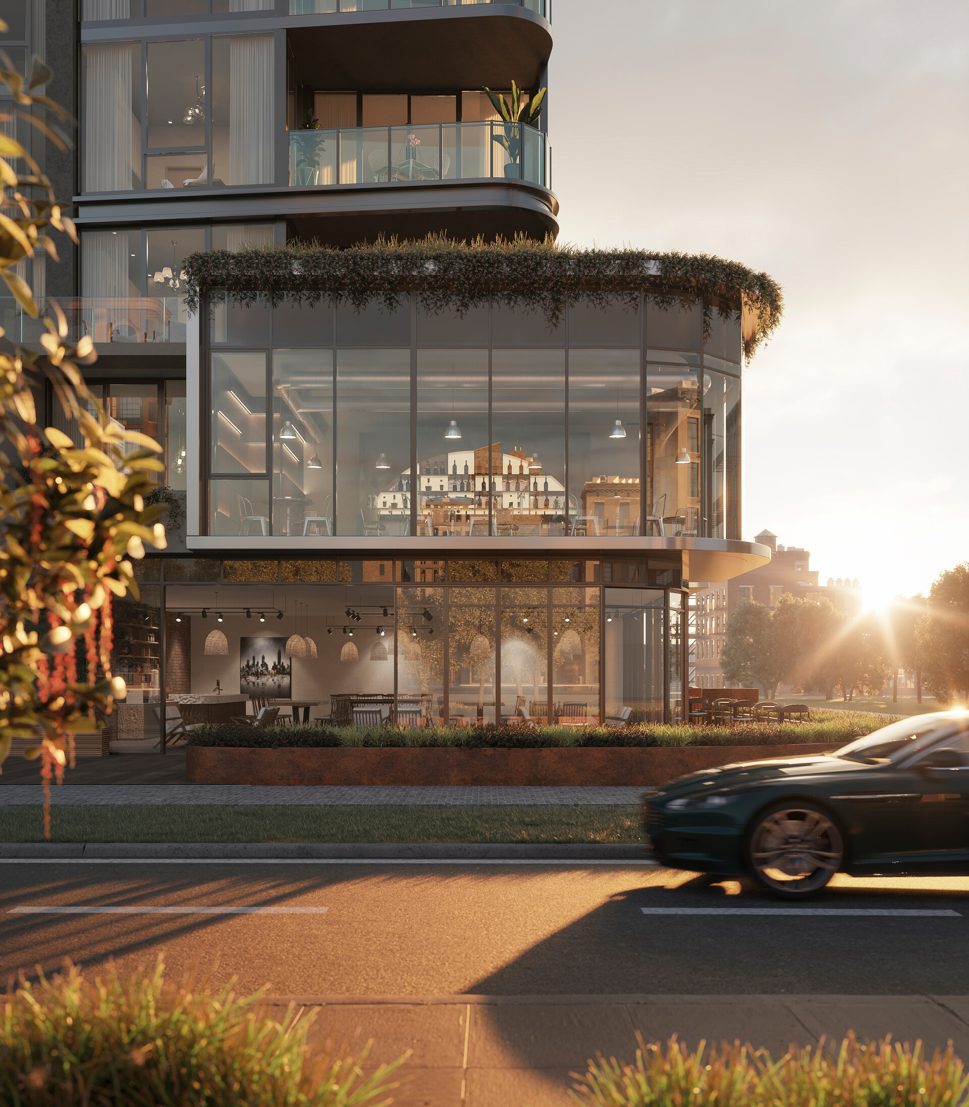 ArtStation - Modern building exterior golden hour, 3D Rendering