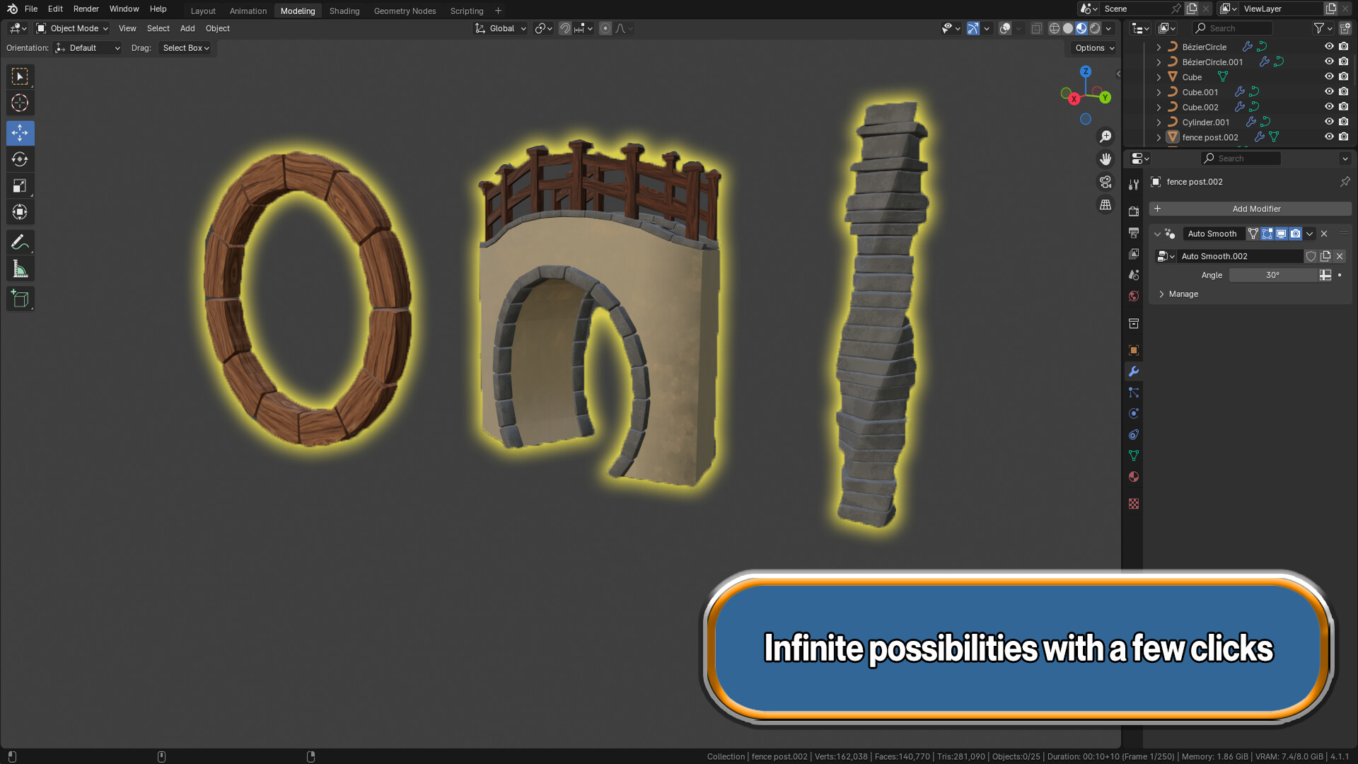 3D Tudor - Blender 4 Stone Geometry Node with Live UV Automatic Unwrapping