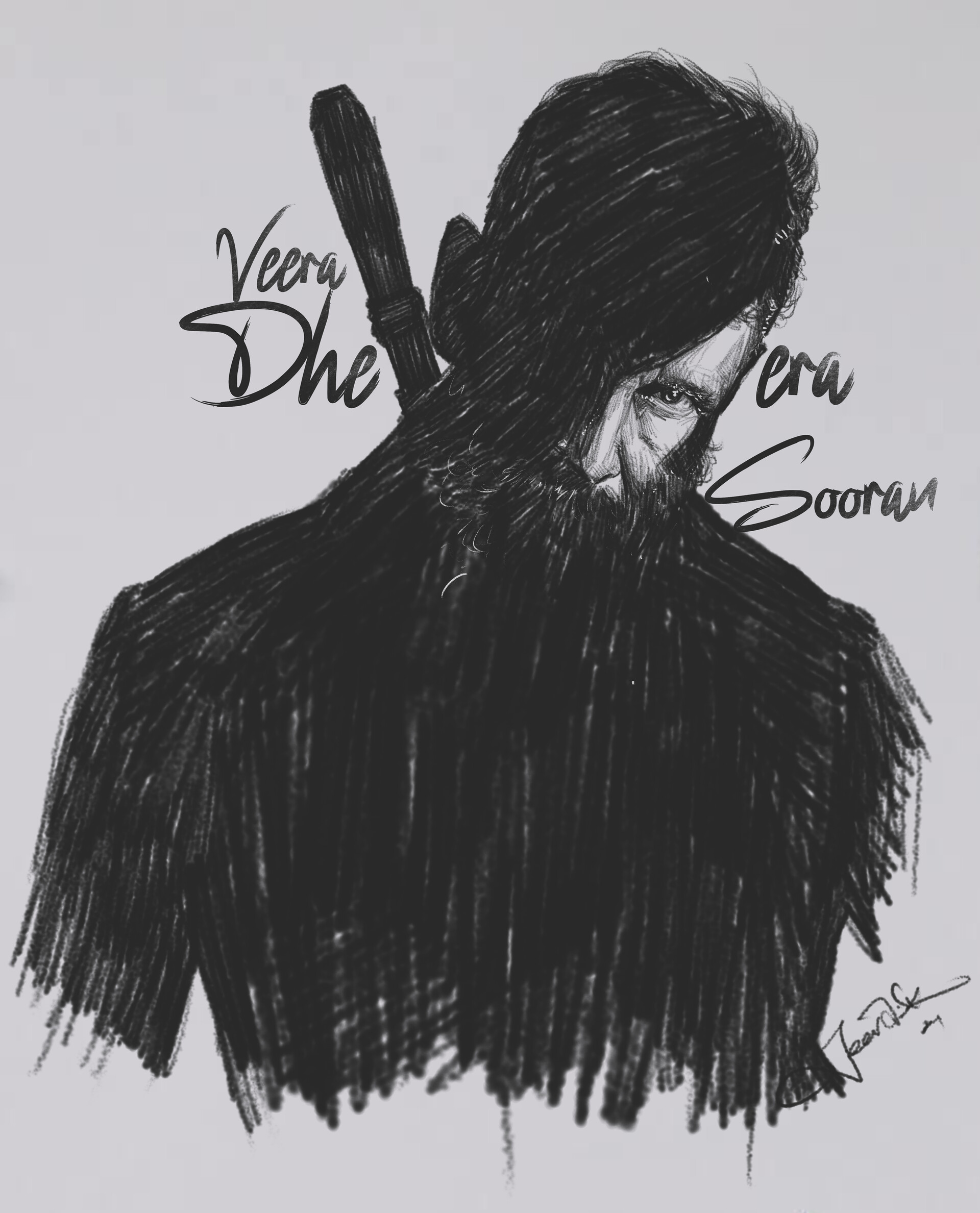 ArtStation - Veera Dheera Sooran Chiyan Vikram Charcoal Pencil Sketch 2024
