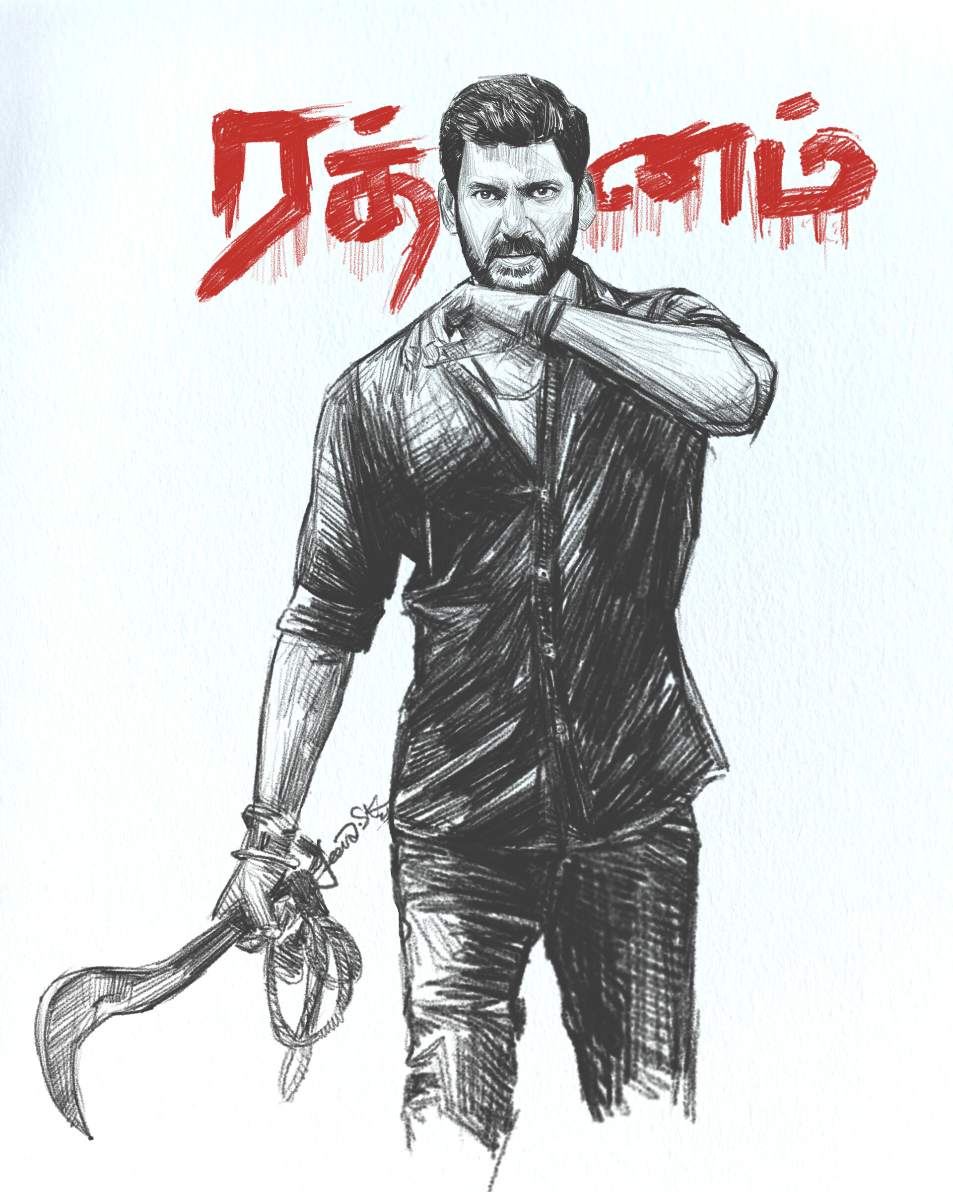 ArtStation - #Rathnam Actor Puratchi Thalapathy Vishal Charcoal Pencil ...