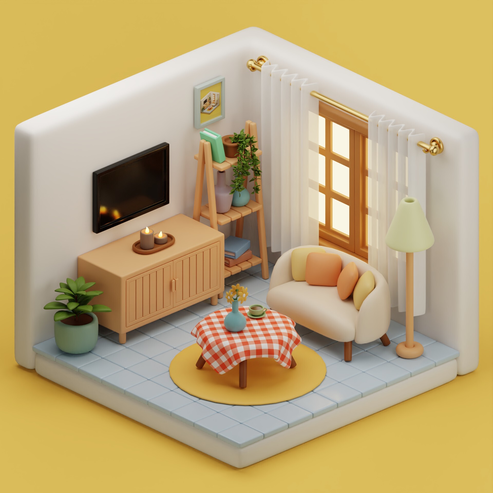 ArtStation - 3D Isometric Scene | Low Poly Living Room