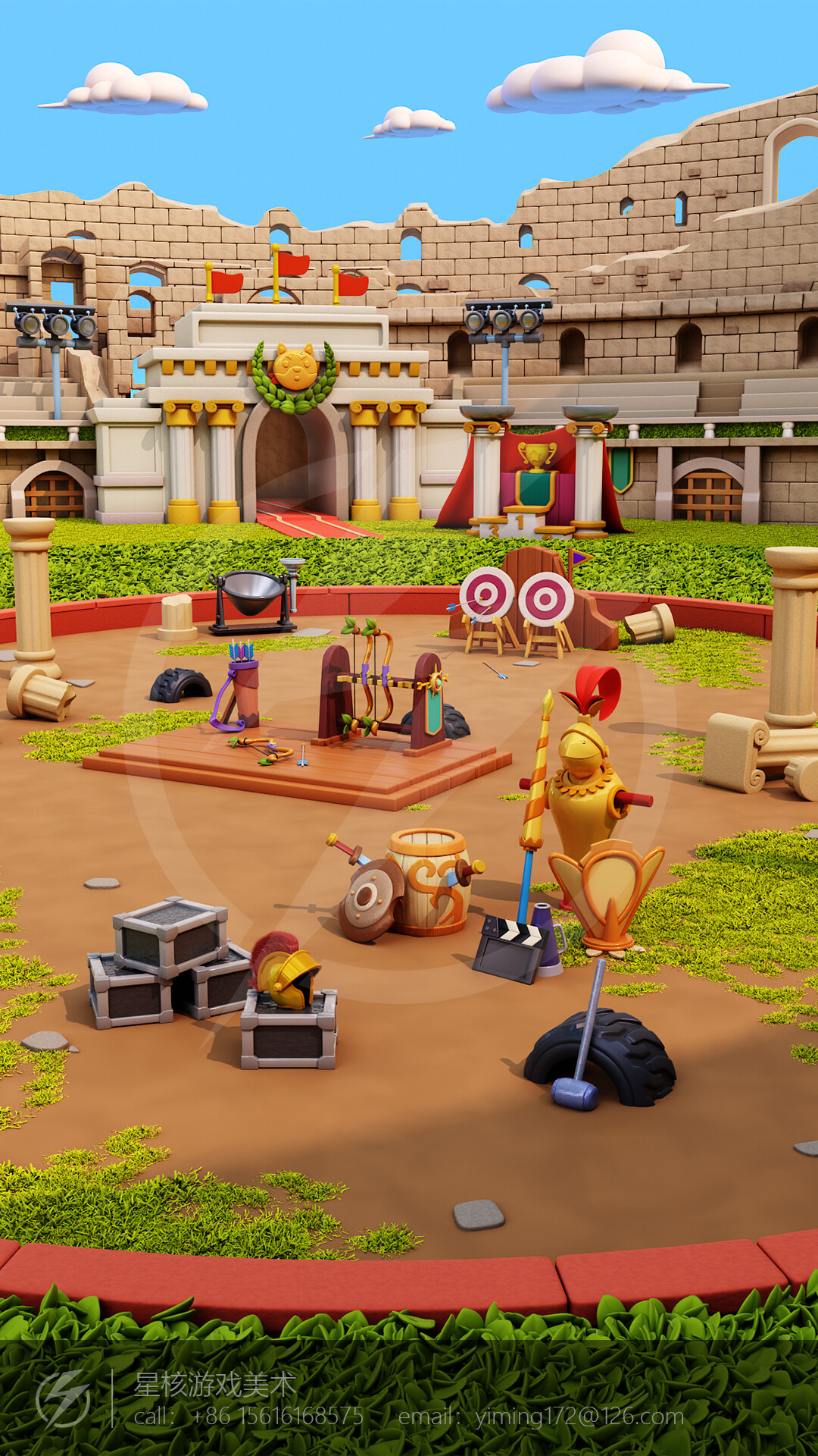 ArtStation - 3渲2-Q版3D游戏场景（罗马竞技场）