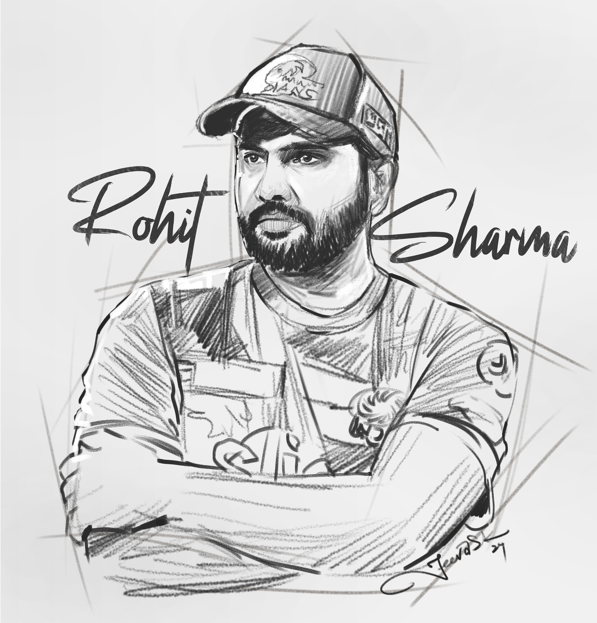 ArtStation - HBD Cricketer Rohit Sharma Charcoal Pencil Art 2024 #HBDRohitSharma #RohitSharma𓃵