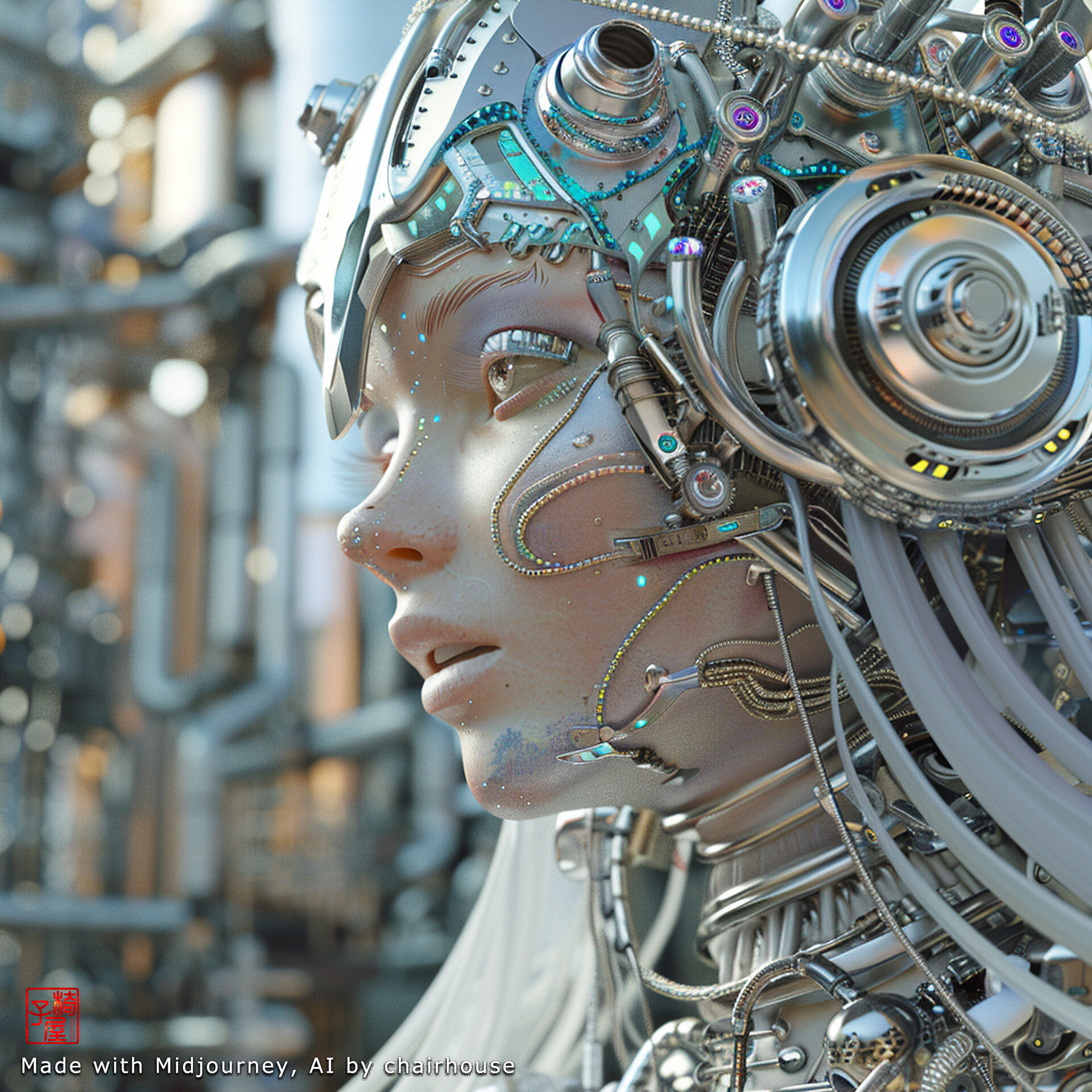 ArtStation - mechanical goddess30 in the future machine city under EPAC 240501 by Midjourney