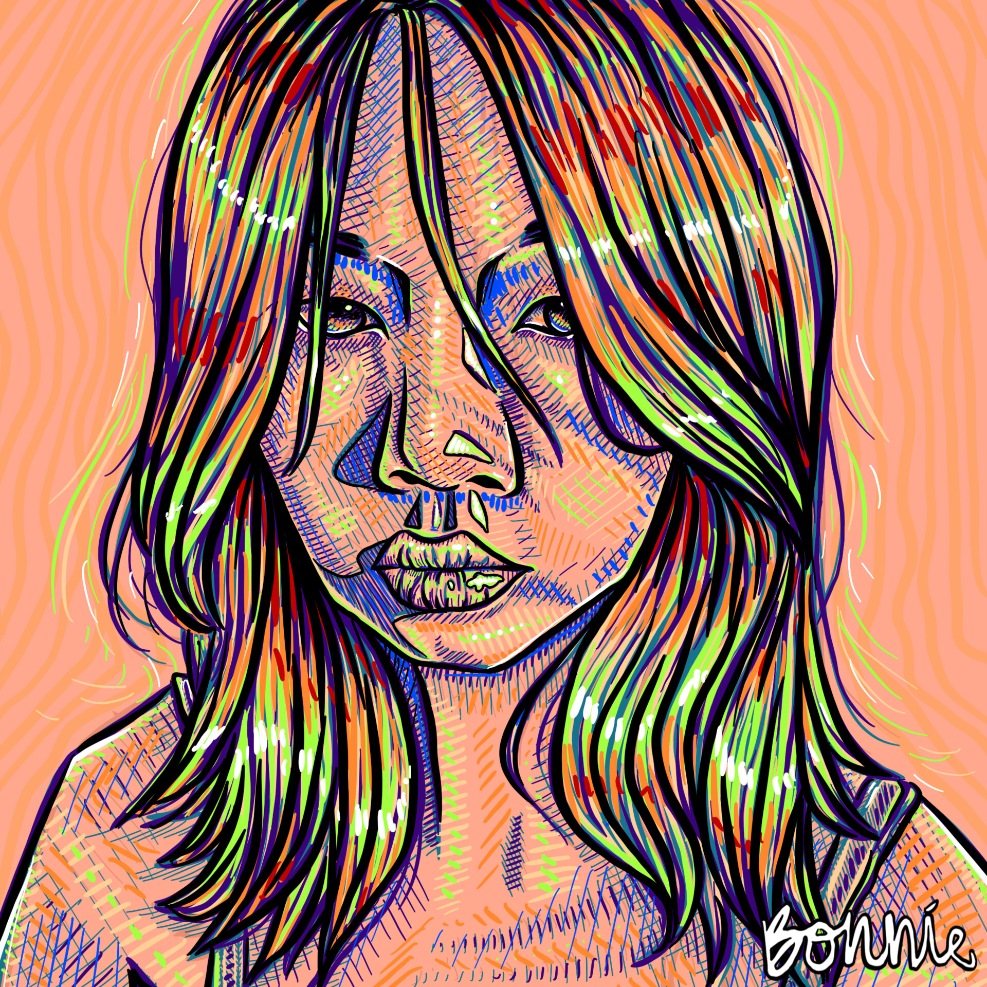 ArtStation - E. Coloured Line Portrait (yet another E)