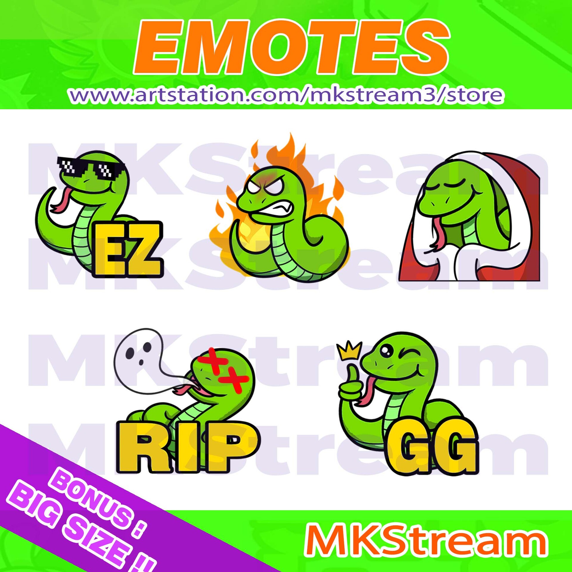 ArtStation - Twitch emotes cute snake ez, rage, comfy, rip & gg pack