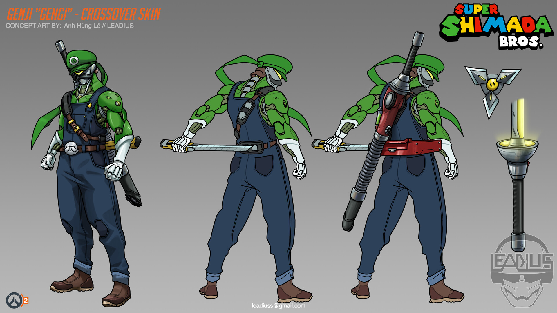 Leadius - Overwatch - ''The Super Shimada Bros.'' - Collab Skin Concept Art