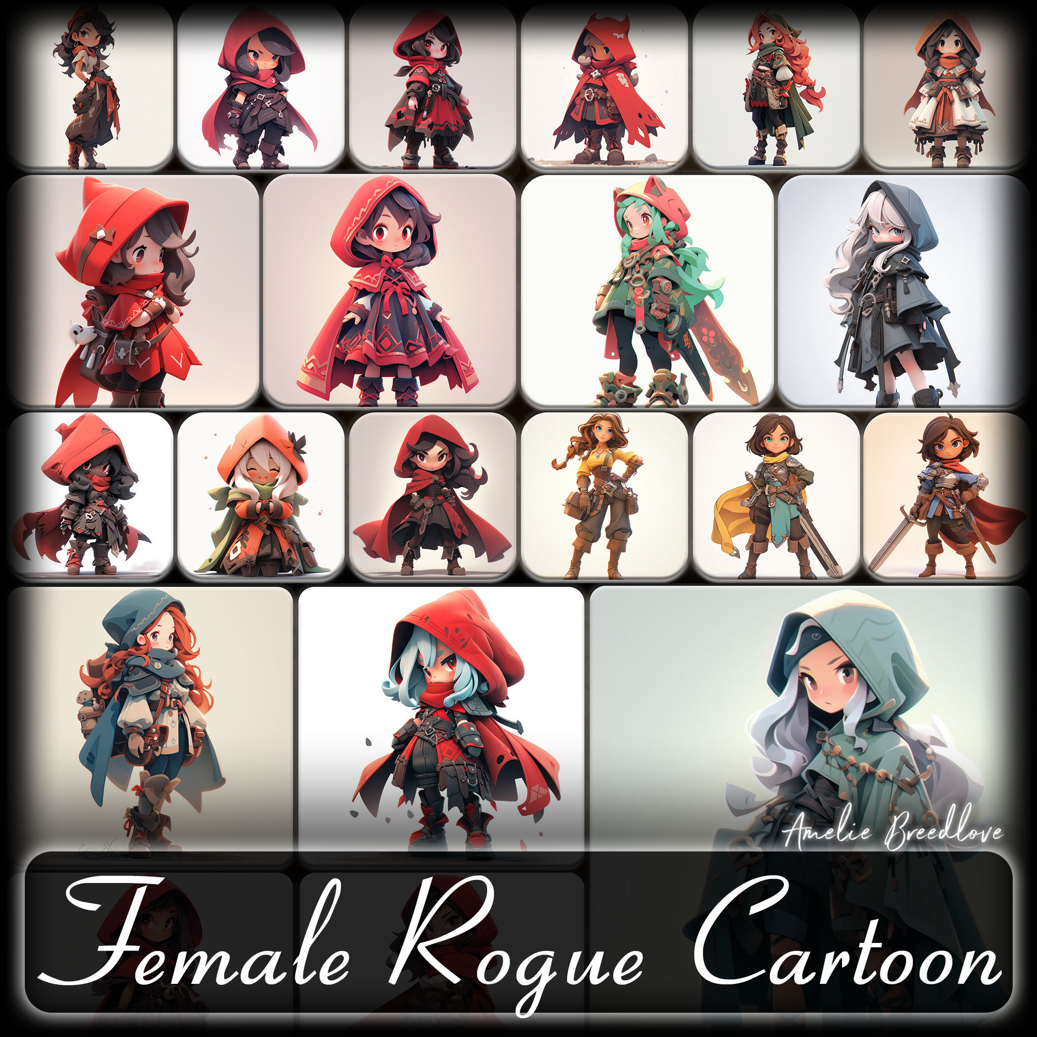 Amelie Anime - 200 Female Rogue Cartoon (Full Body) Reference Pack | 4K ...