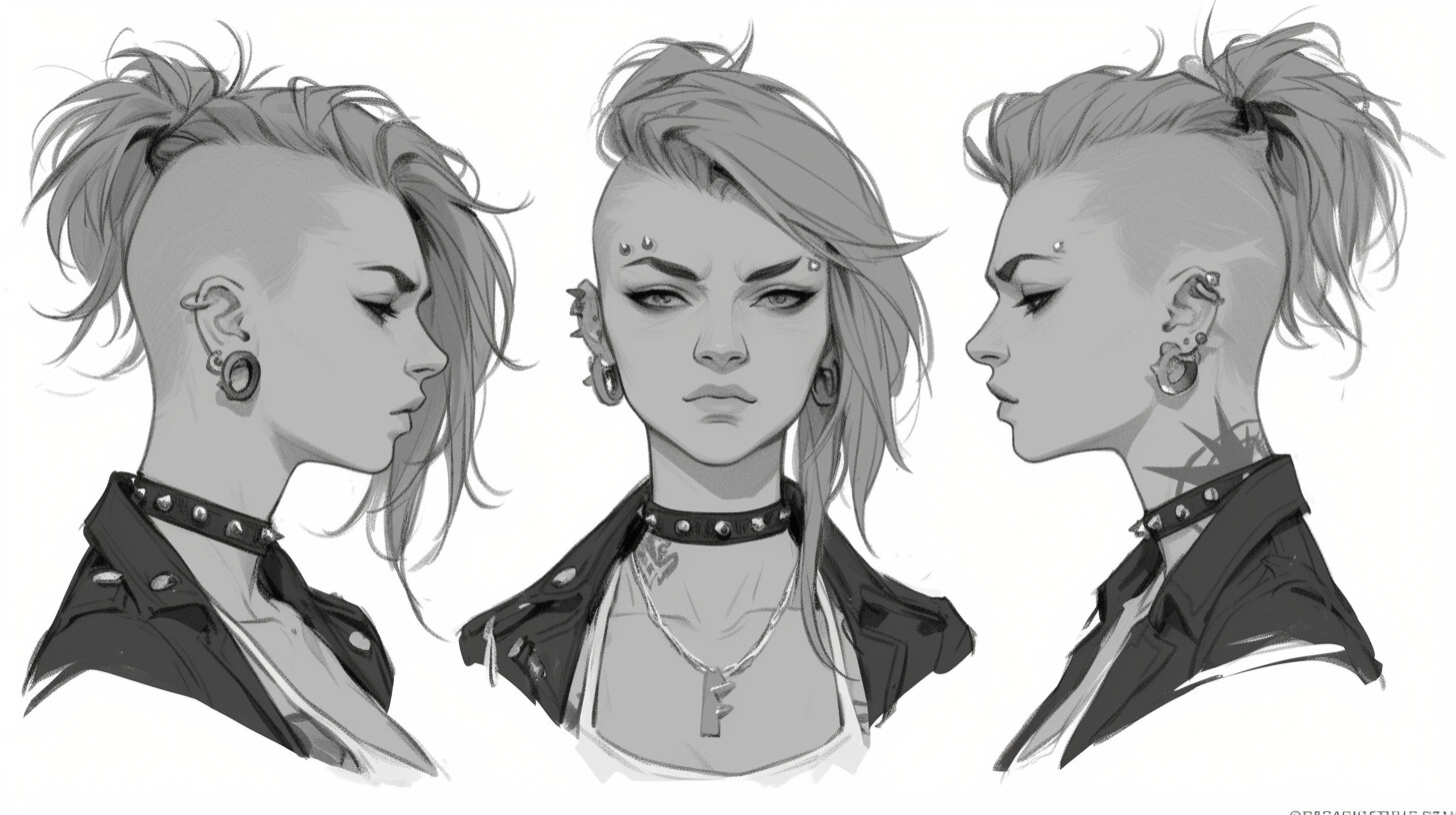 Concept Art - +330 Punk Rock Female Sketch Reference(4k)
