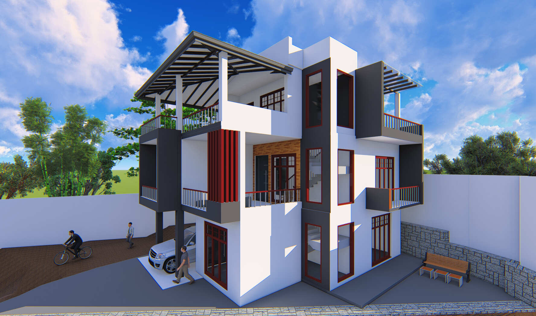 ArtStation - 2023RE072 Modern 3 Storey House Design with Roof ExteViews