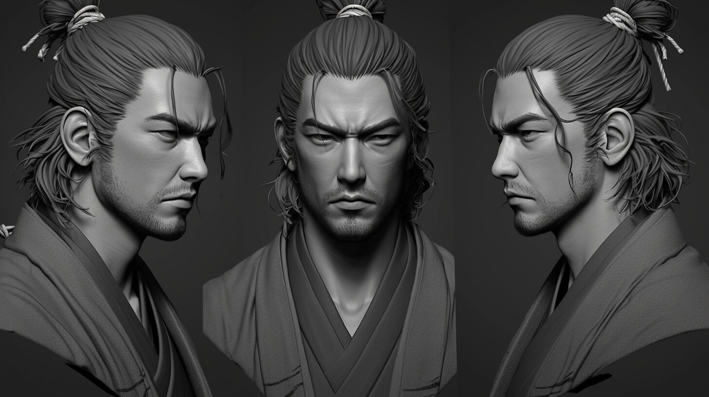 3D Head Sculpt References in 4K - Tika Art - +320 Feudal Japan Male Head Sculpt References(4k)