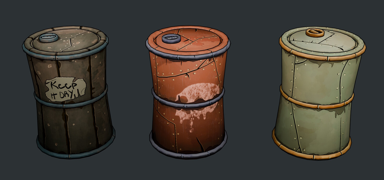 Neon_Wizard - Hand painted stylized barrels set