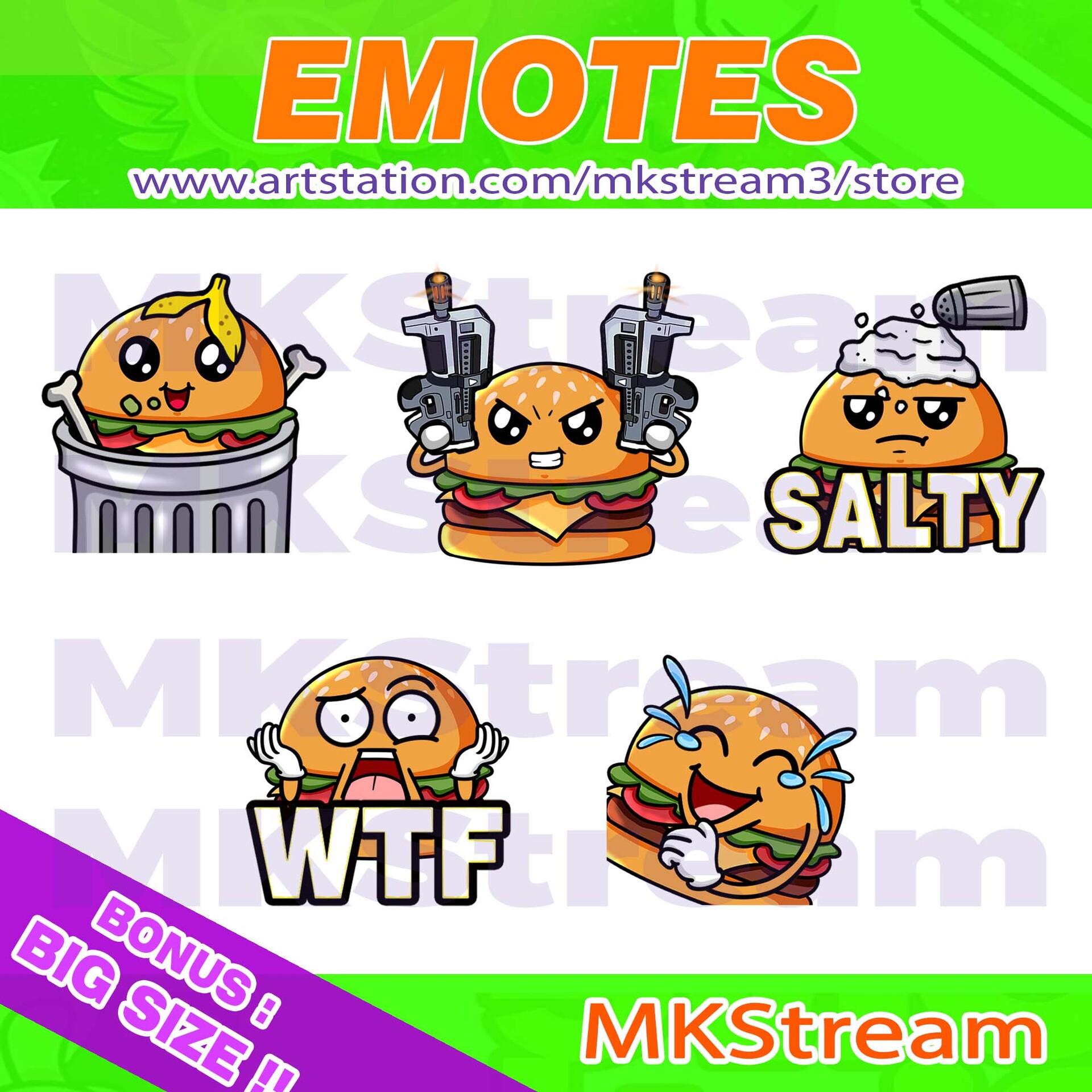 ArtStation - Twitch emotes cute burger trash, salty, weapon, wtf ...