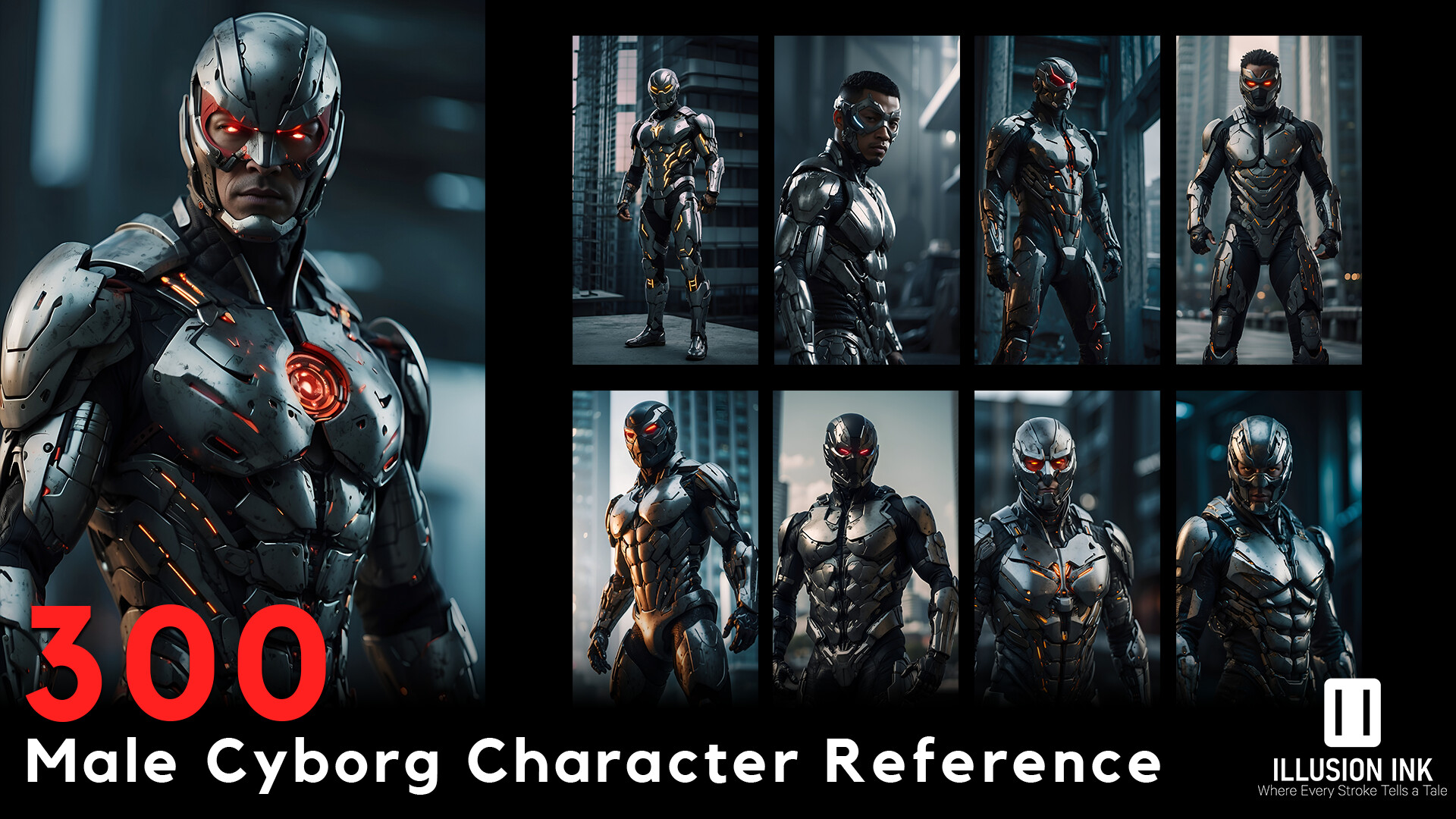 ILLUSION INK - 300 Male Cyborg Character Reference | 8K