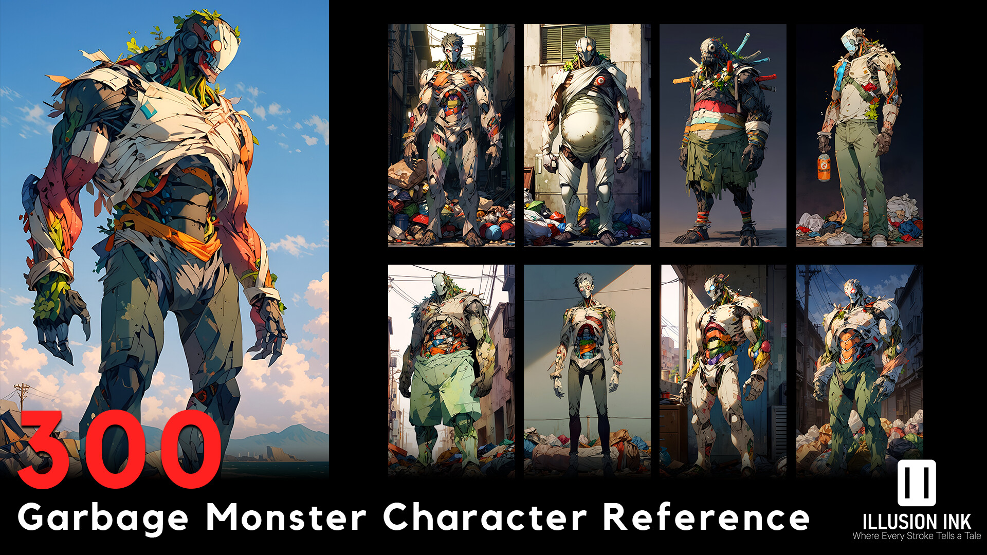 ILLUSION INK - 300 Garbage Monster Character Reference | 8K