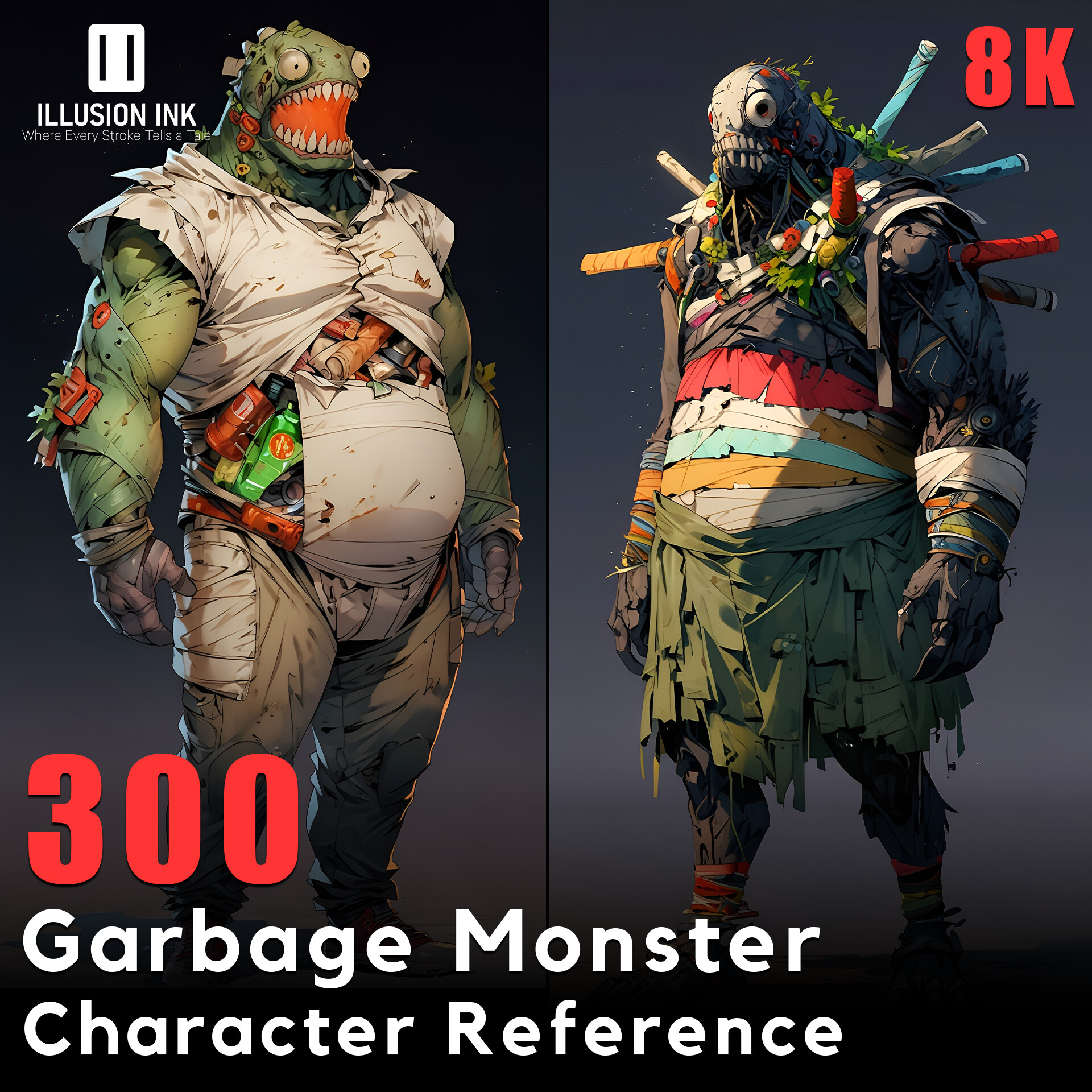 ILLUSION INK - 300 Garbage Monster Character Reference | 8K