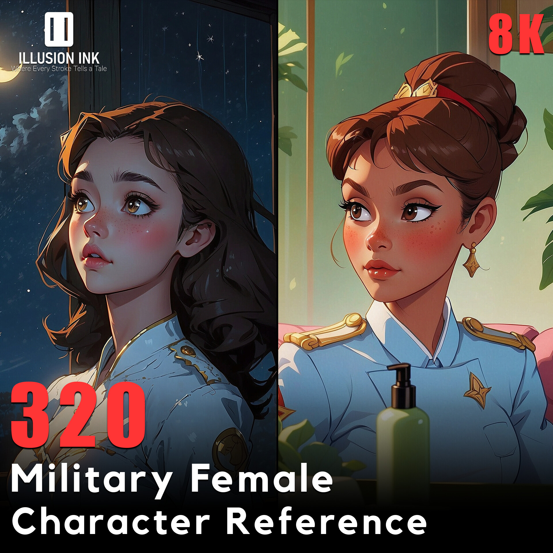 ILLUSION INK - 320 Military Female Characters | 8K