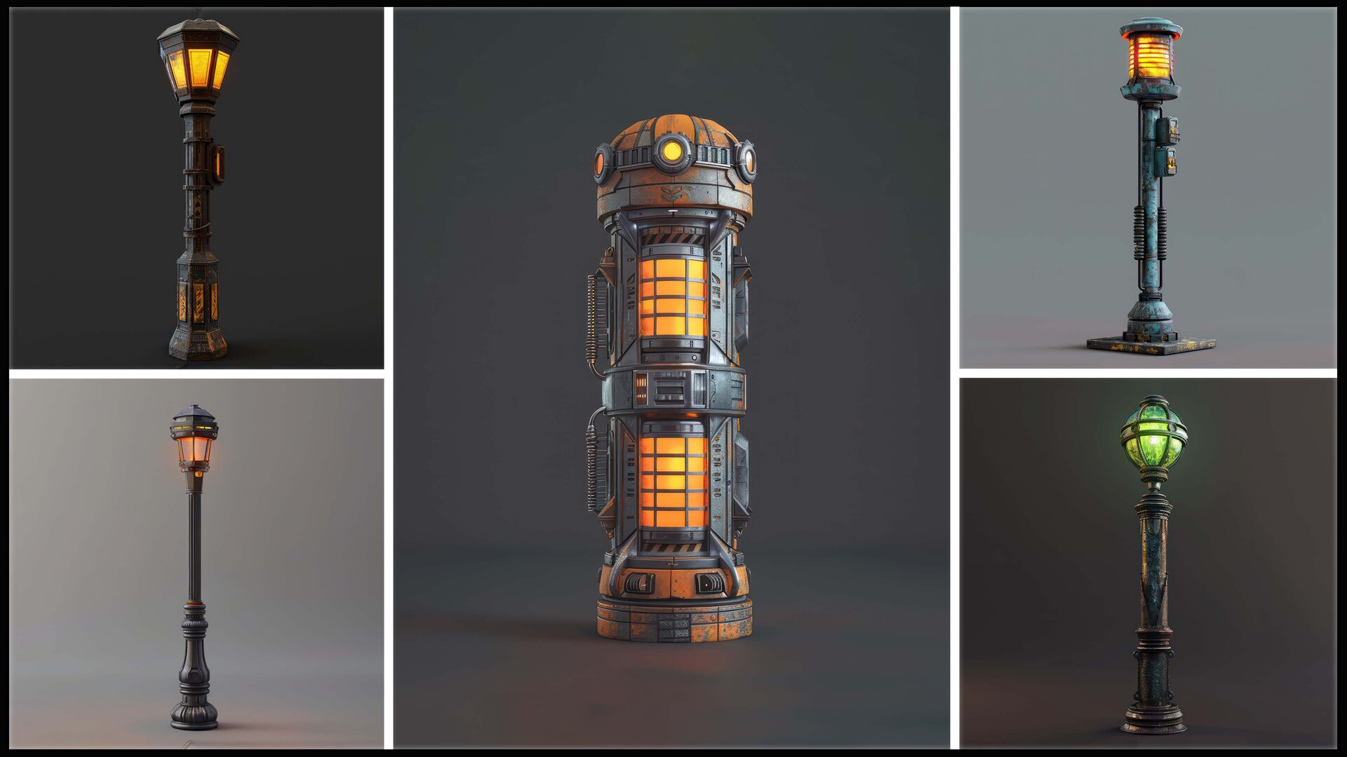 Ferial Concept - 🔹220 Cyberpunk Street Lamp - Game Asset Reference ...