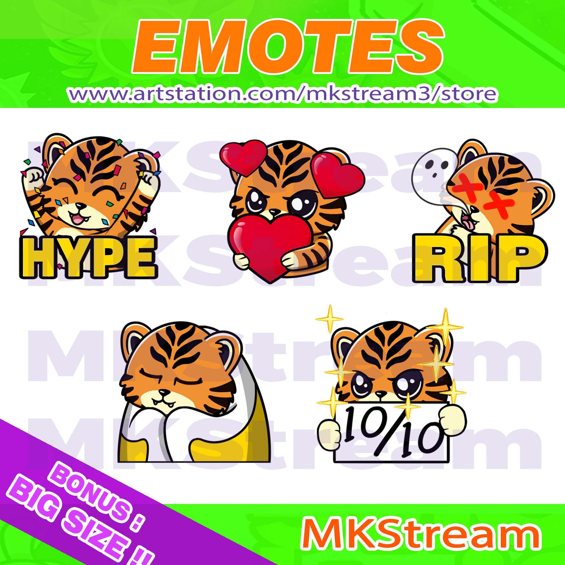 ArtStation - Twitch emotes cute tiger hype, love, rip, comfy & perfect pack
