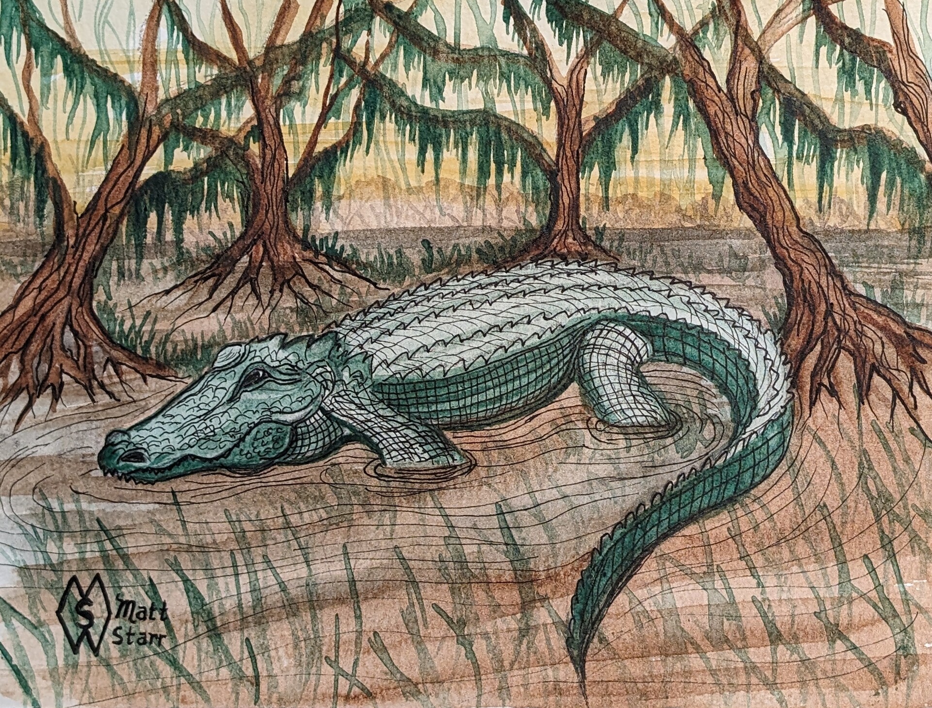 ArtStation - Alligator lurking in the swamp