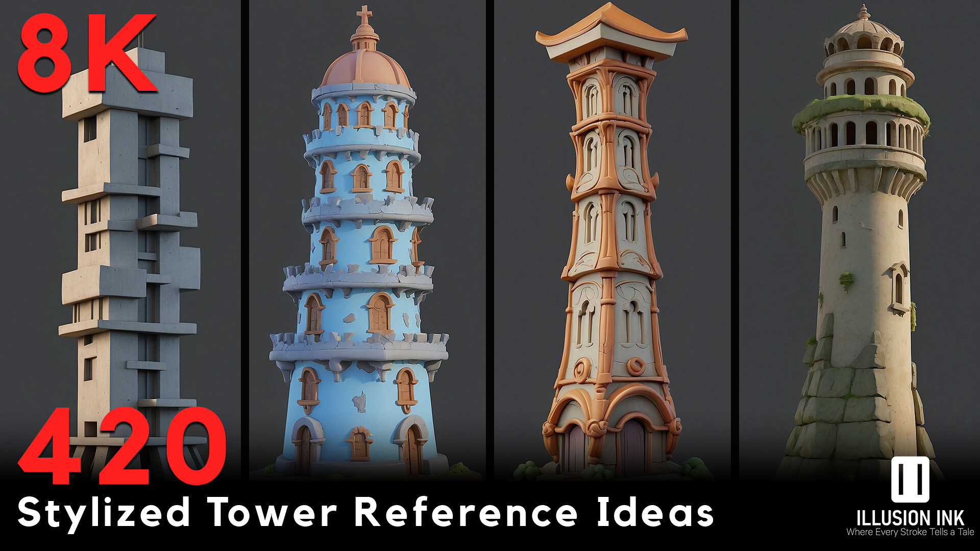 ILLUSION INK - 420 Stylized Tower Reference Ideas | 8K