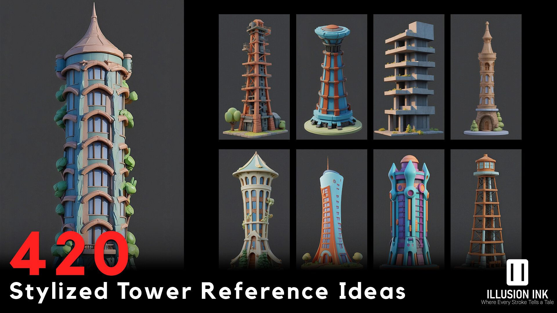 ILLUSION INK - 420 Stylized Tower Reference Ideas | 8K