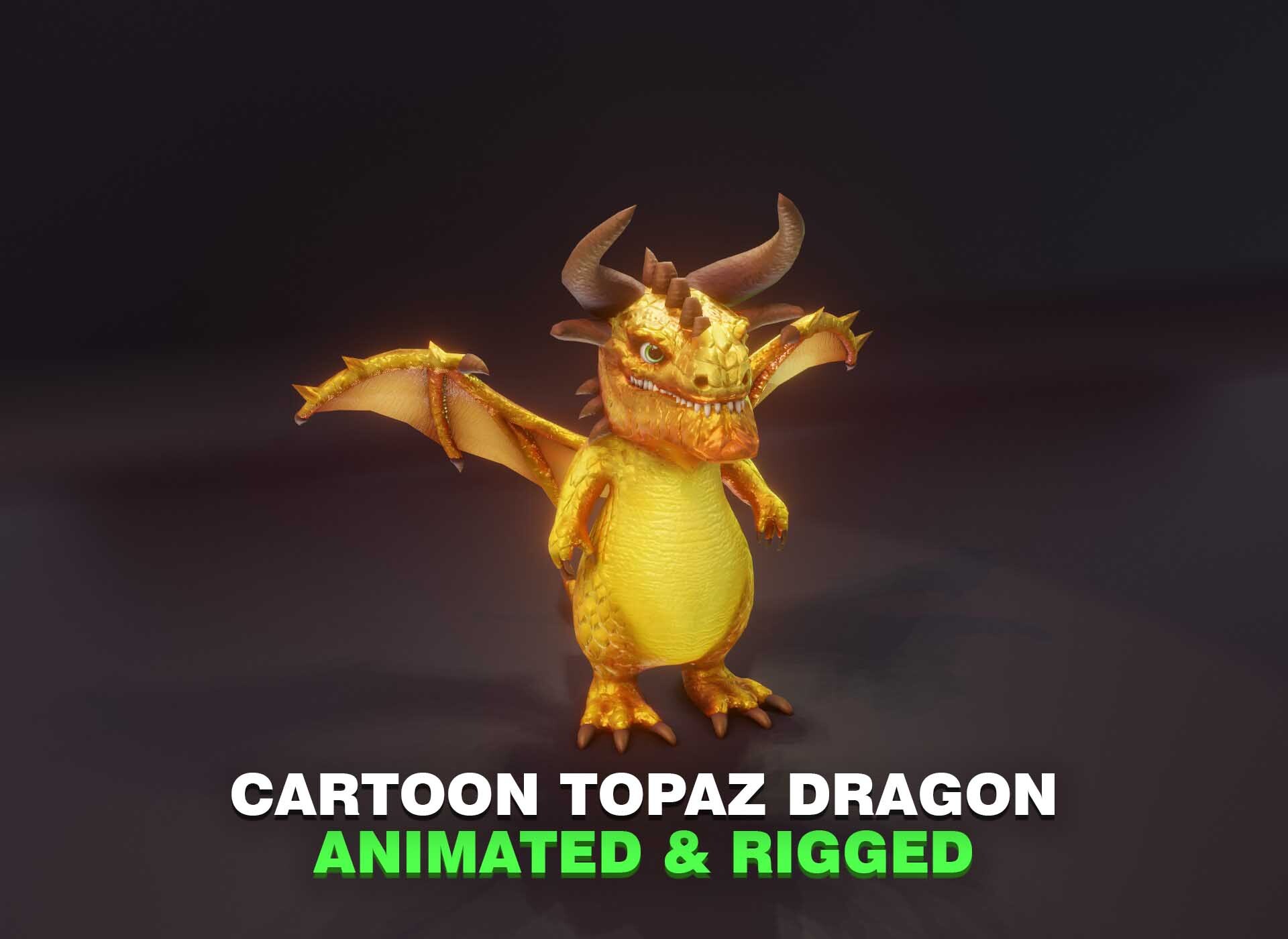 3D Disco - Cartoon Topaz Dragon Animated Low-poly 3D Model