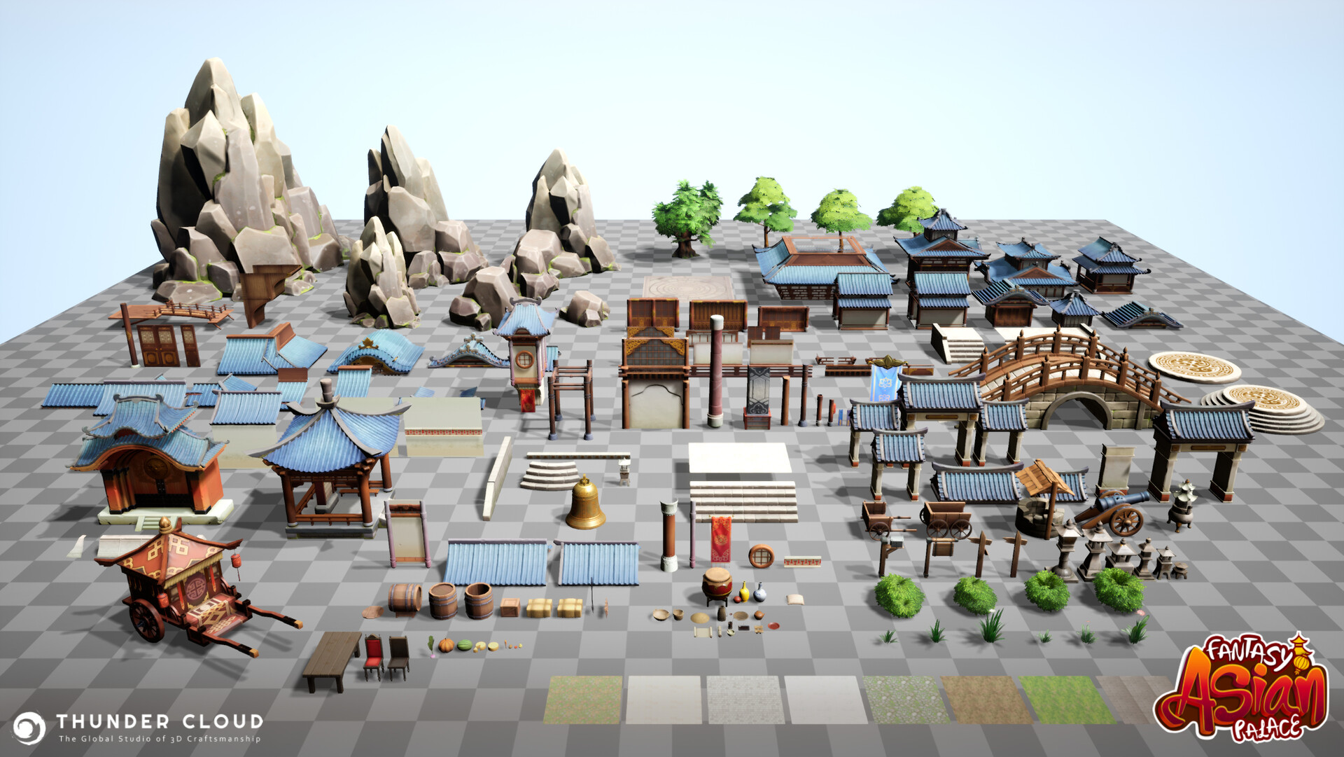 Thunder Cloud Studio - Stylized PBR 3D Environment - Fantasy Asian Palace - Modular Asset