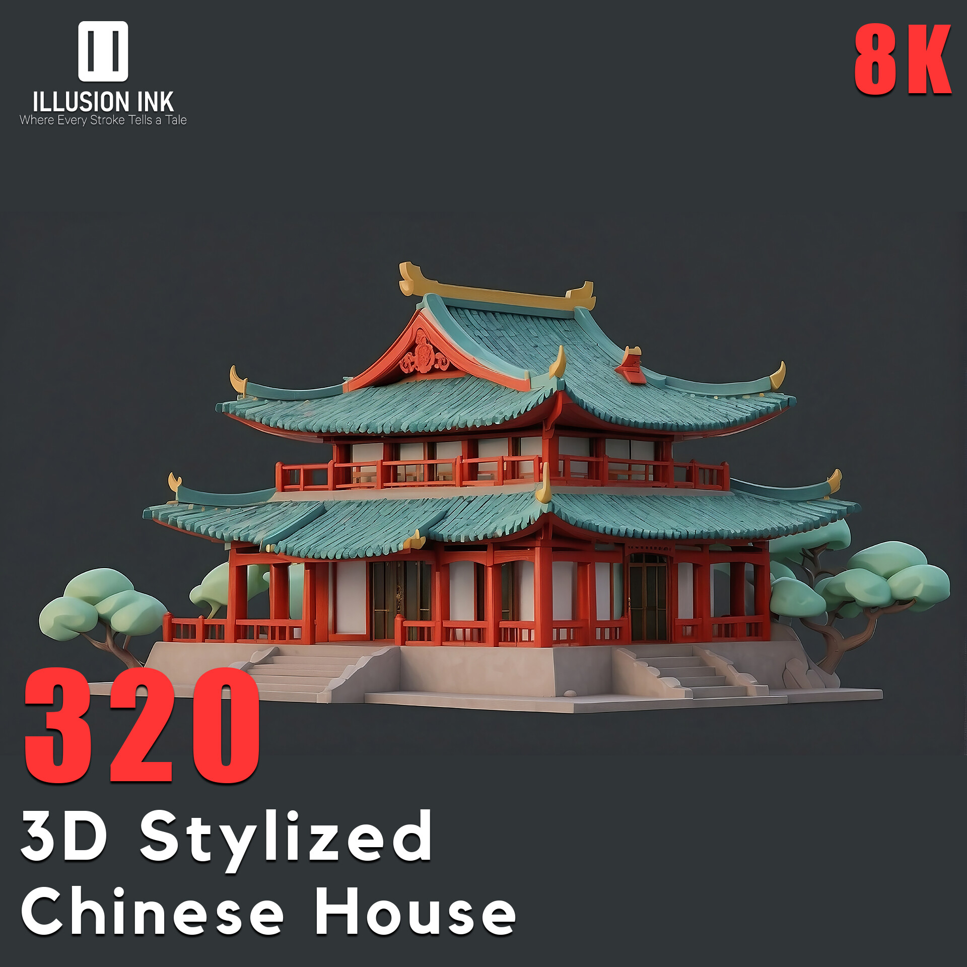 ArtStation - 320 Stylized Chinese House | 8K