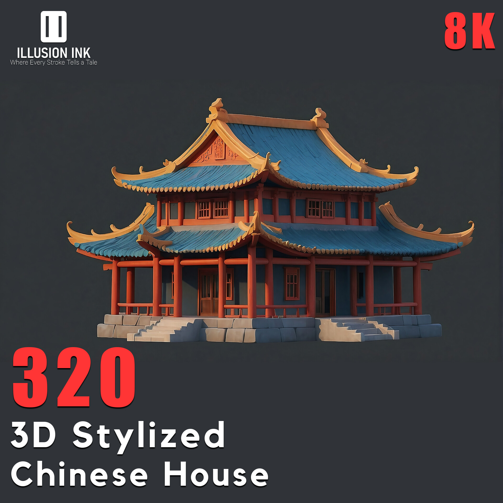 ArtStation - 320 Stylized Chinese House | 8K