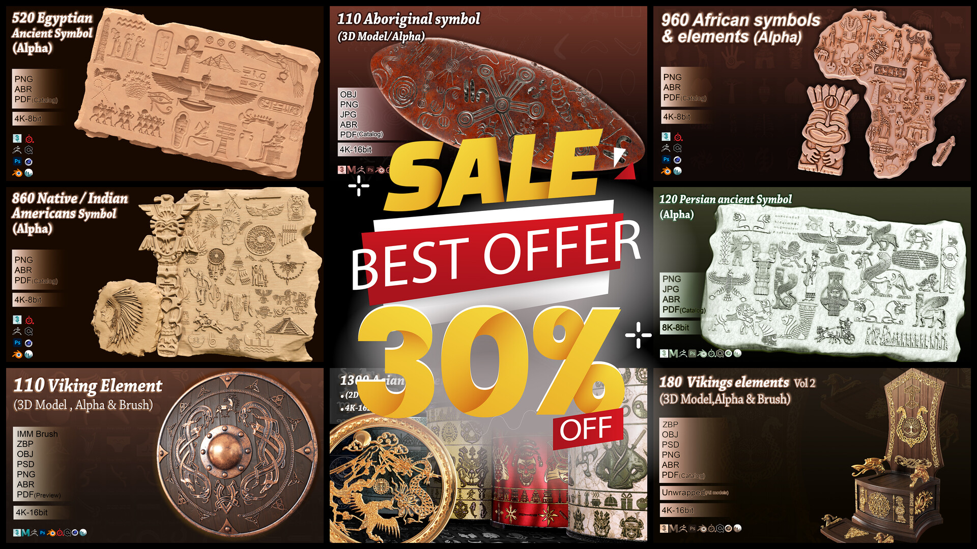 ArtStation - 4160 Ancient & Ethnic symbols Alpha( Bundle)