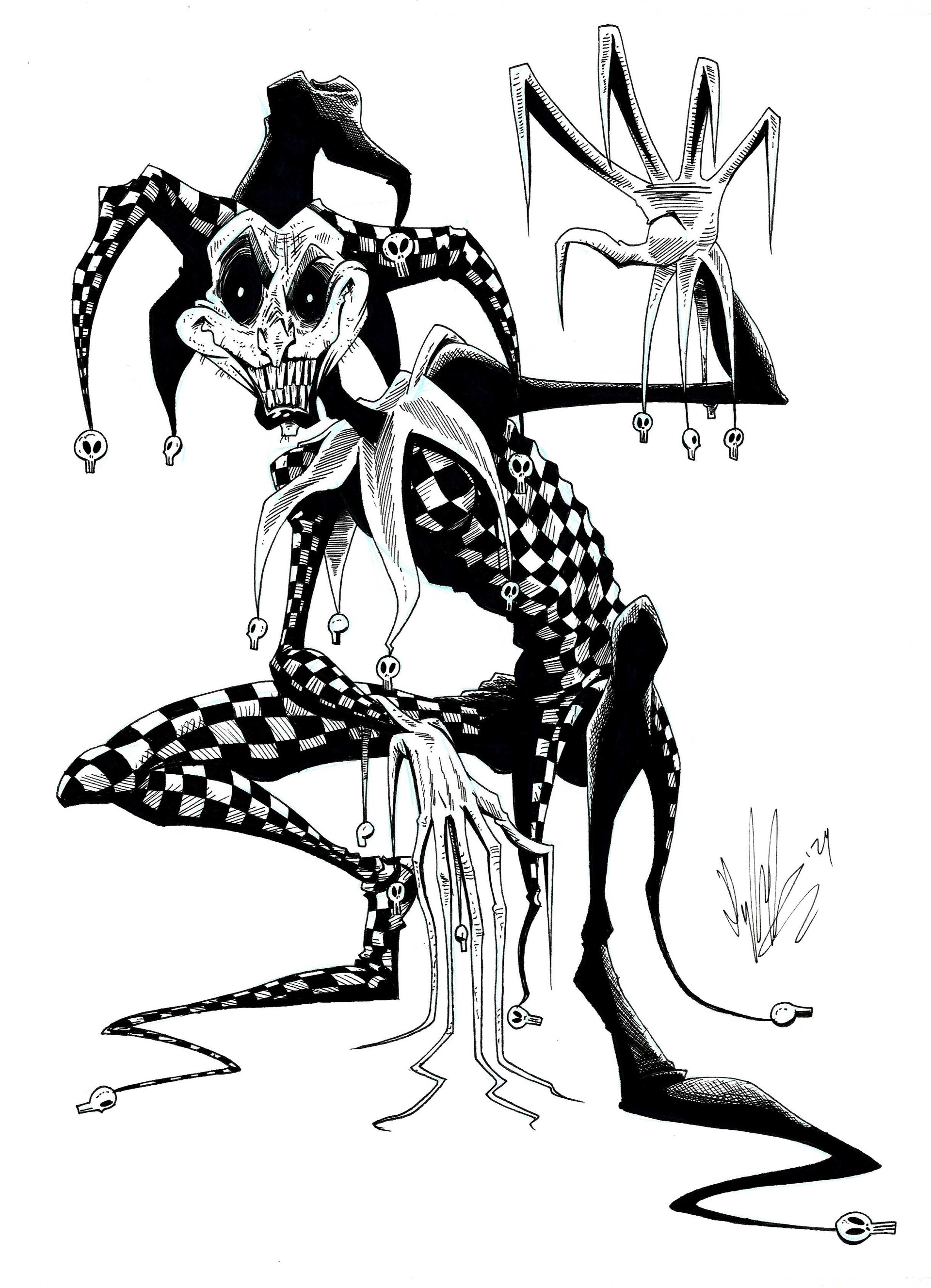scary jester drawing