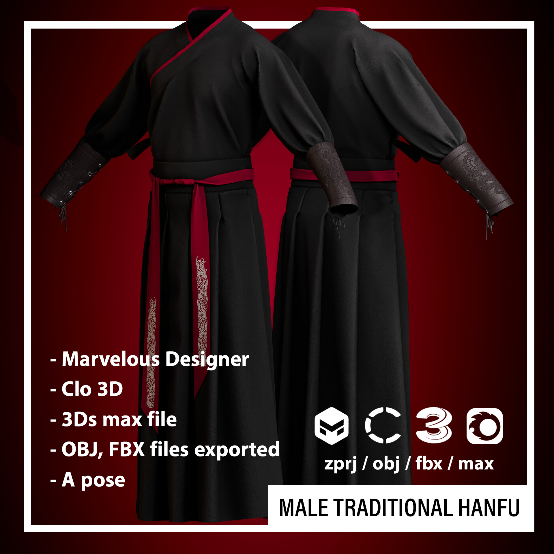 ArtStation - HANFU (CLO3D, MD PROJECTS+OBJ+FBX)