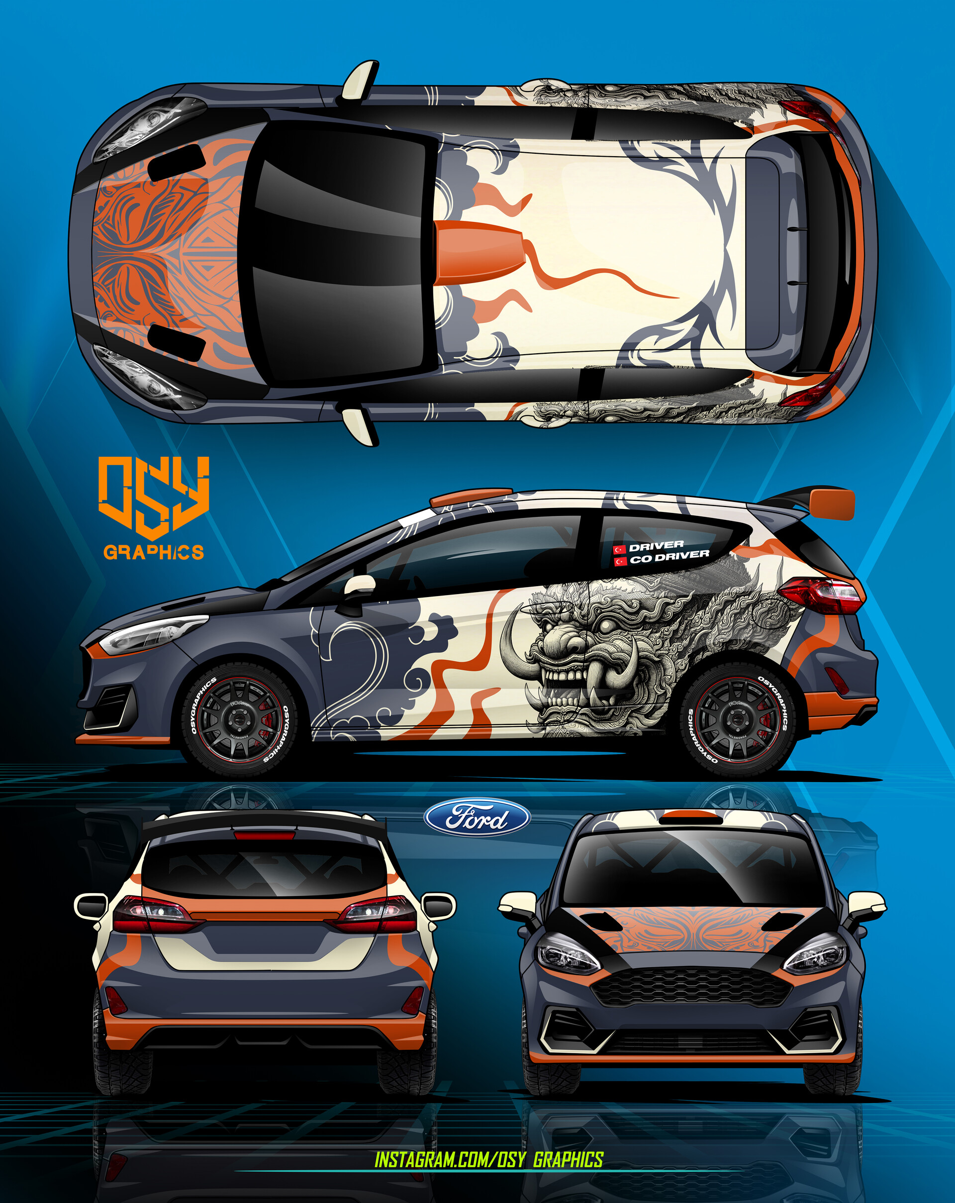 ArtStation - Ford Fiesta R3 Yak Demon Wrap Design by osygraphics
