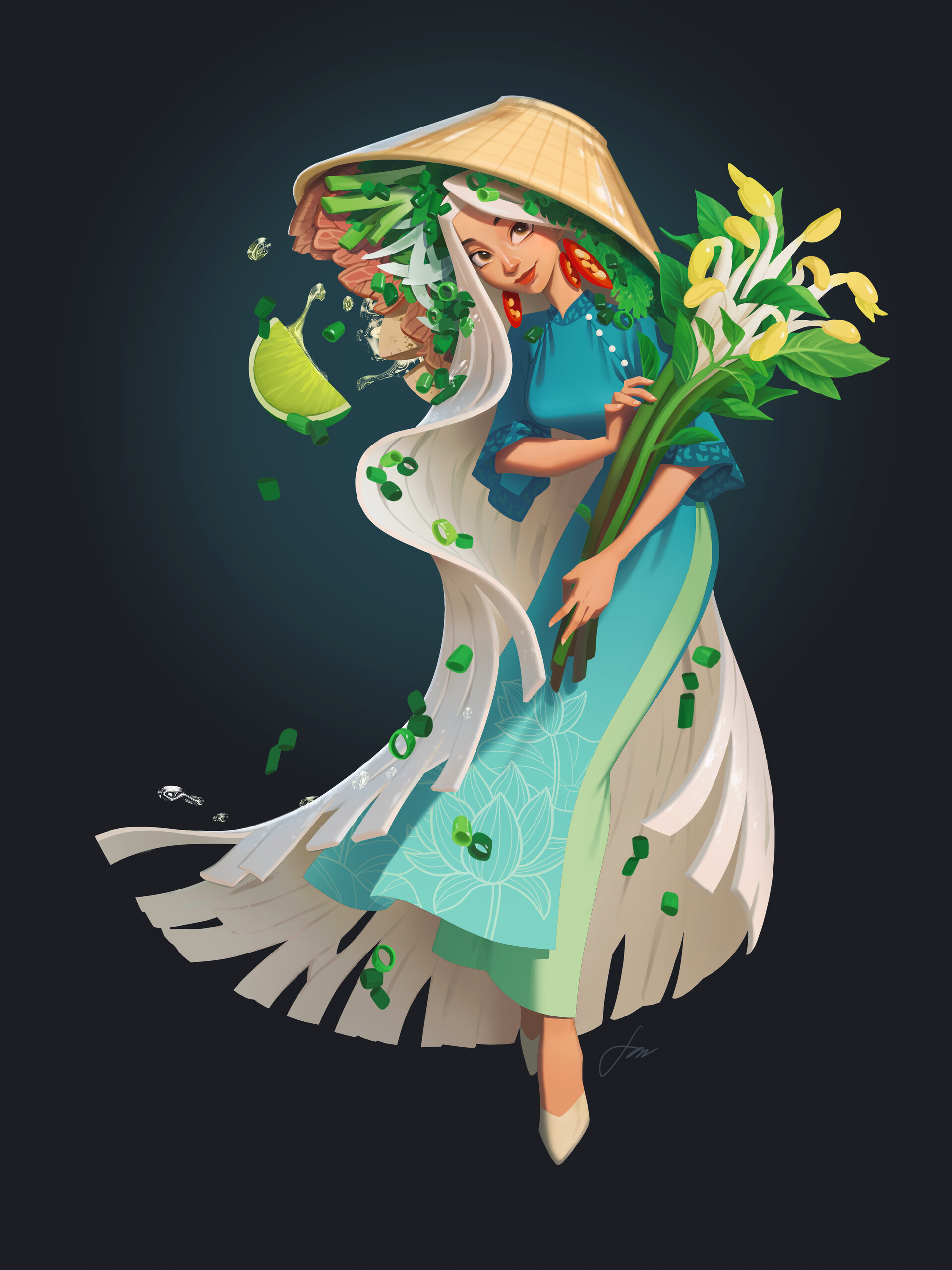 Wing fox - The Pho Girl - Food Themed Character Design