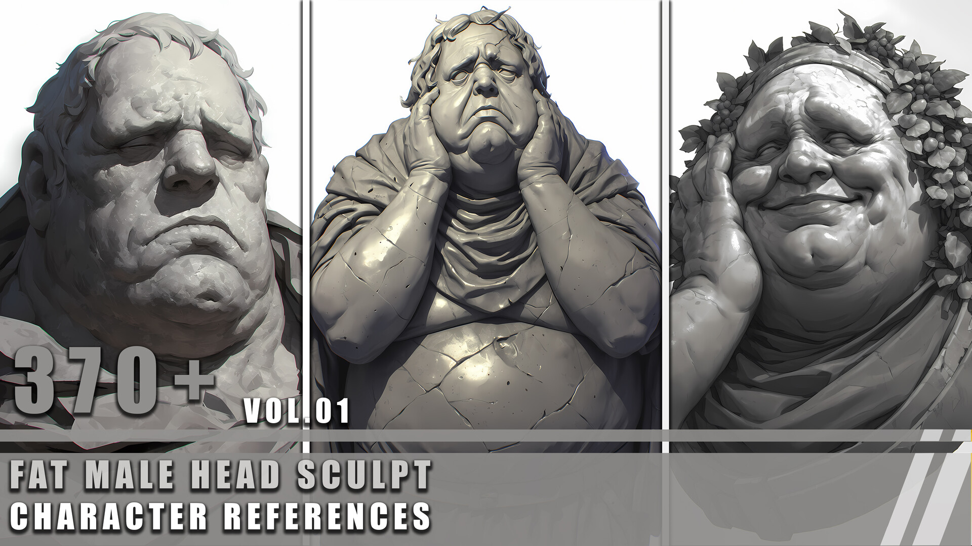 WaterLaw's Studio - 370+ Fat Male Head Sculpt - Character References Vol.01
