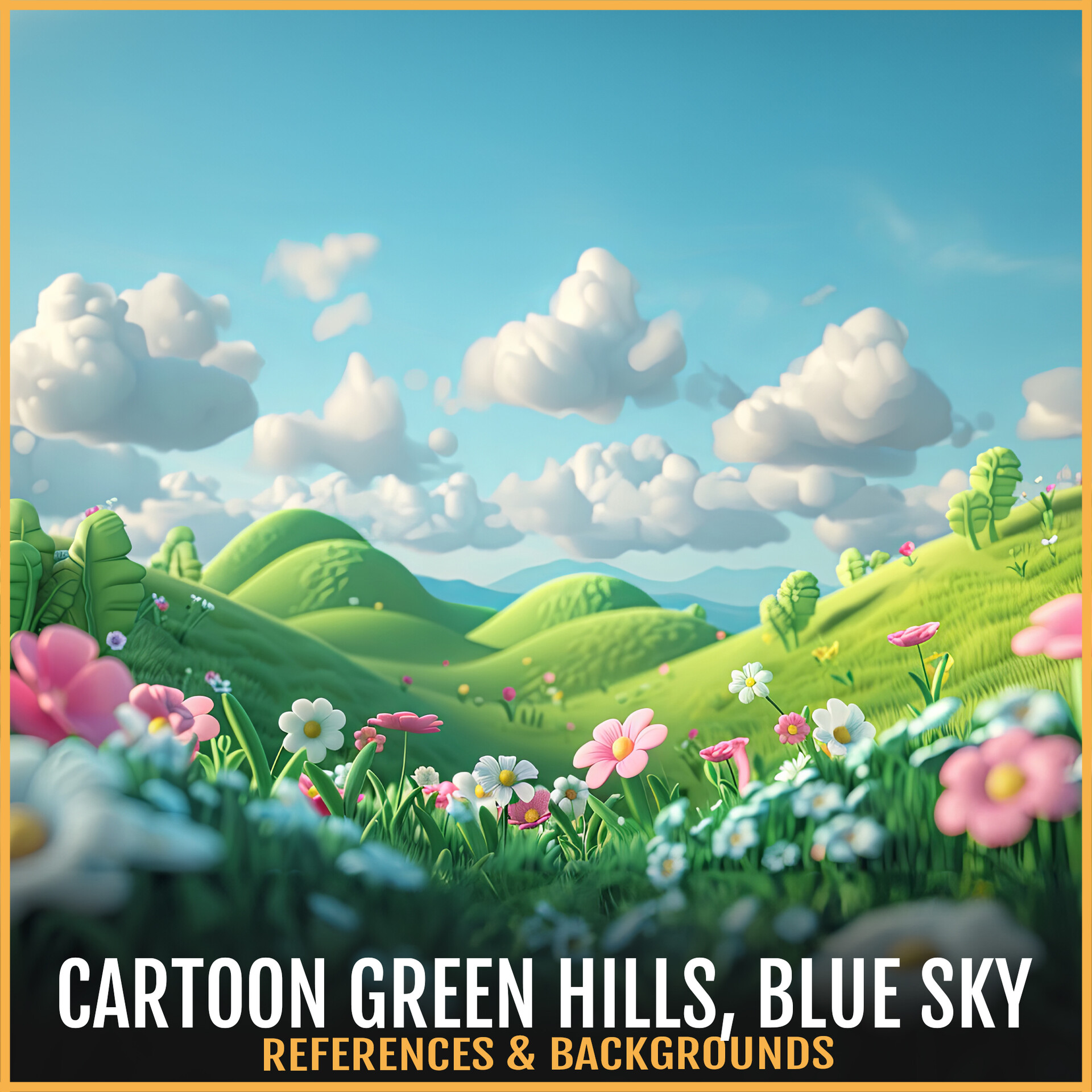 ArtStation - 707 Cartoon green hills with a blue sky