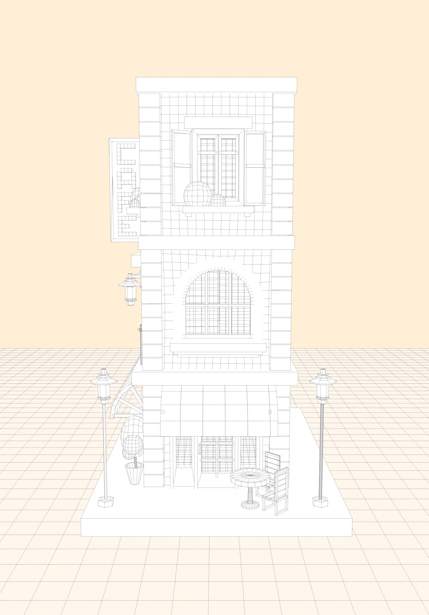 Reylans Ladera - Toonish Cafe Building, Low poly in Nomad Sculpt.