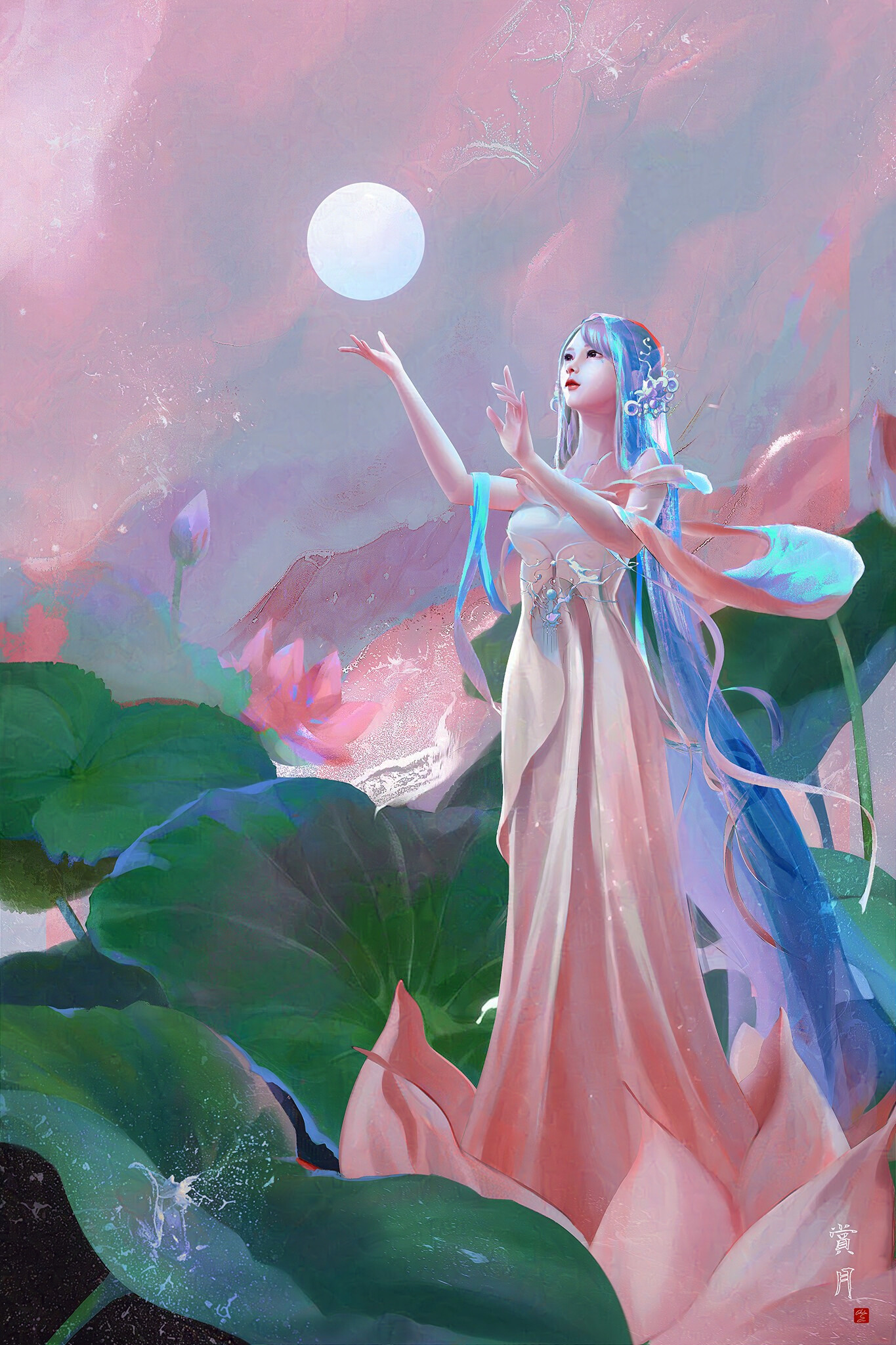 ArtStation - Beneath the Moonlight 賞月