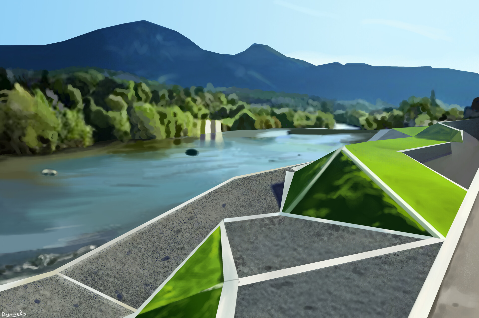 ArtStation - Plaza overlooking a river - Concept Visualization