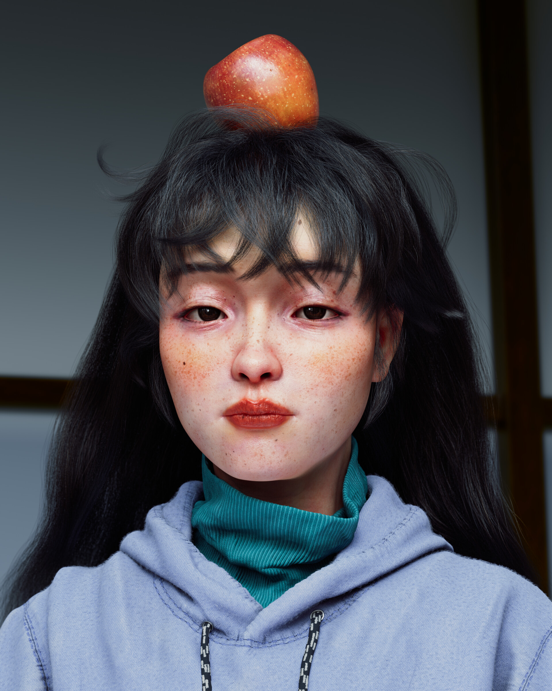 ArtStation - a Girl with an Apple on her head