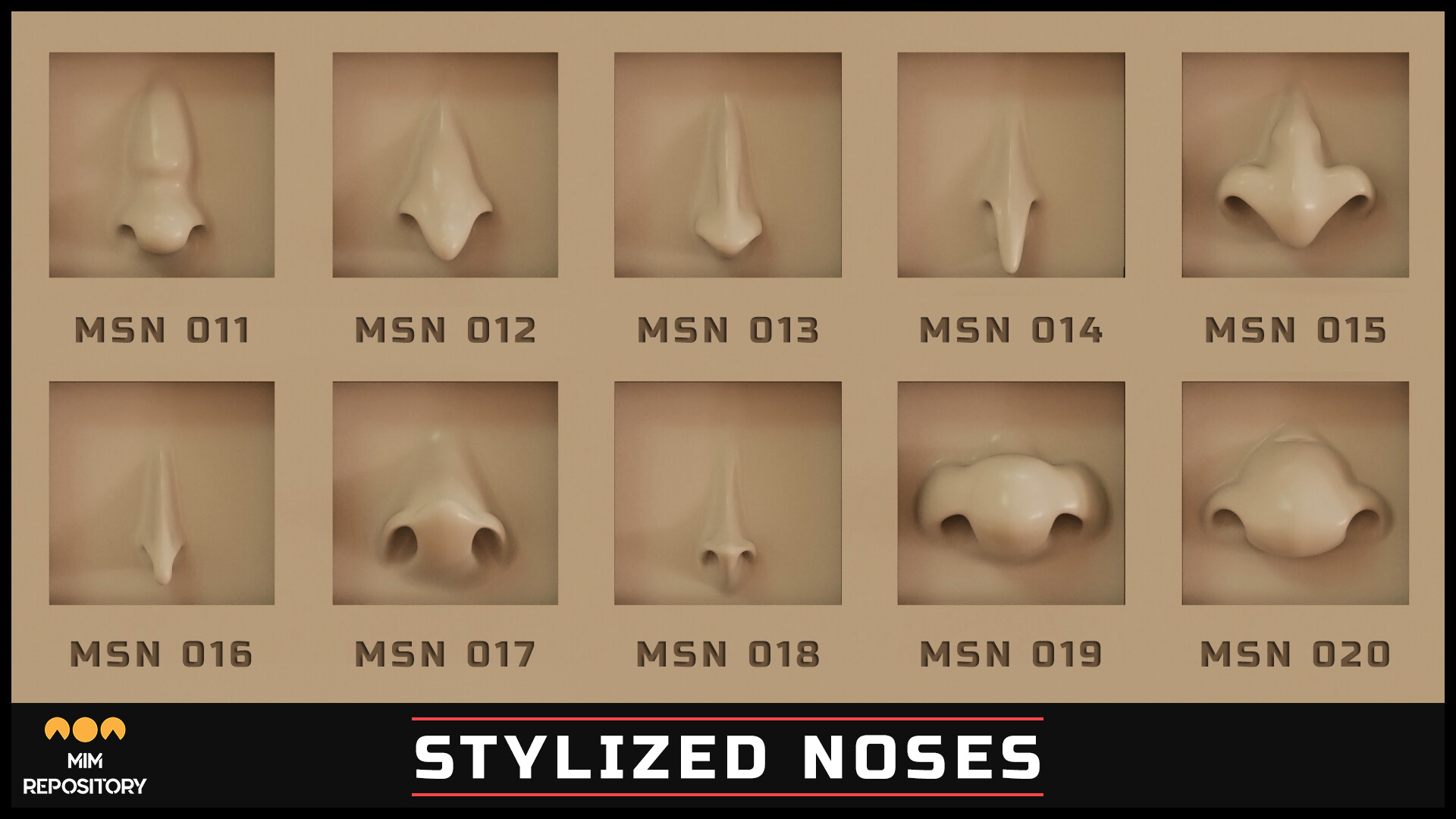 3D Assets Repository - Blender Version | 100 Stylized Nose VDM Brushes