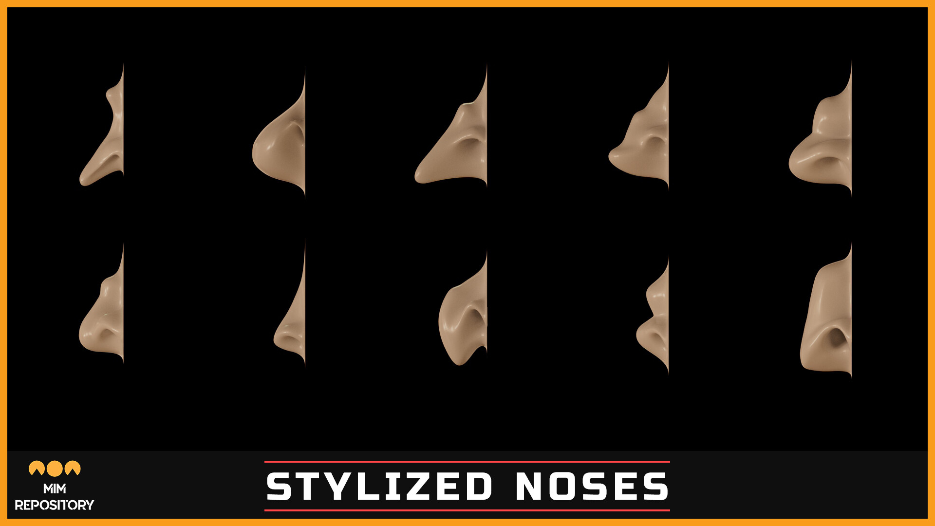 3D Assets Repository - Blender Version | 100 Stylized Nose VDM Brushes