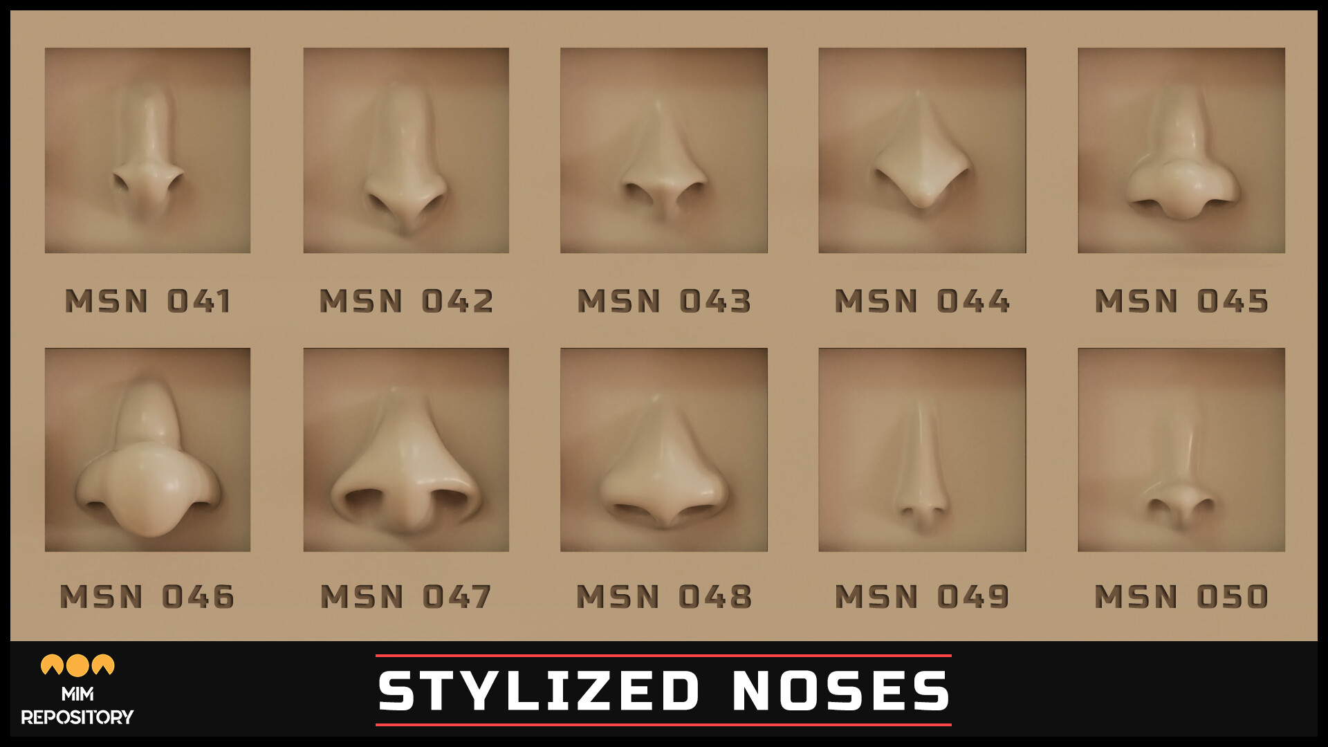 3D Assets Repository - Blender Version | 100 Stylized Nose VDM Brushes