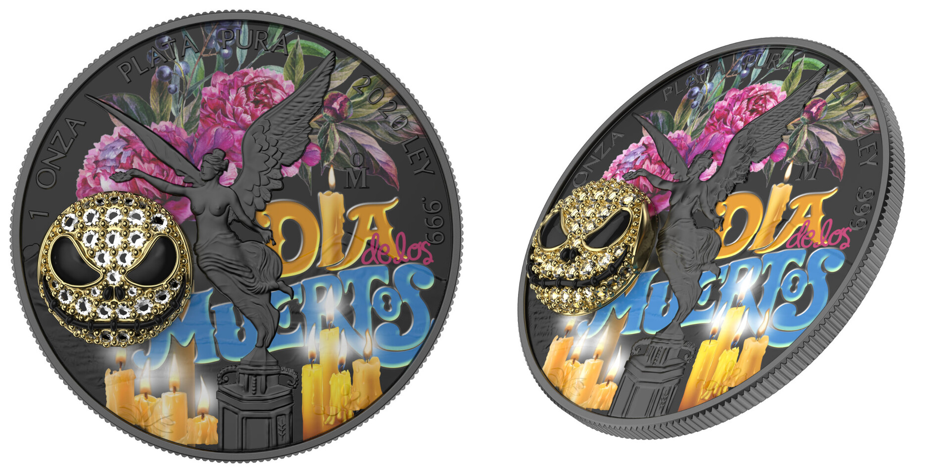 ArtStation - Silver coin with skull insert. Dia de los Muertos.