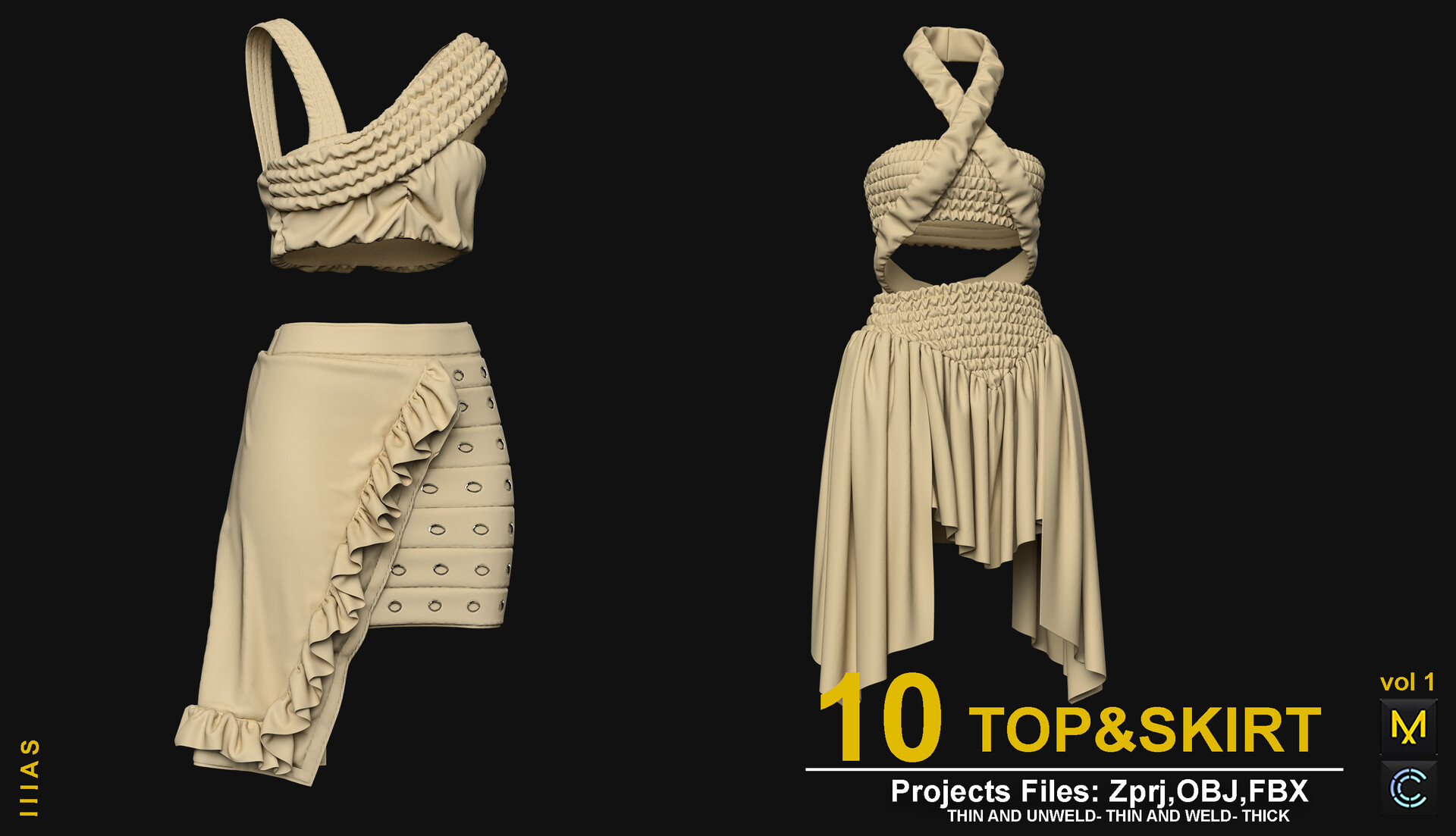 Mozhgan Arab - 10 TOP & SKIRT VOL 1 (MARVELOUS DESIGNER AND CLO3D)ZPRJ, OBJ, FBX,UV