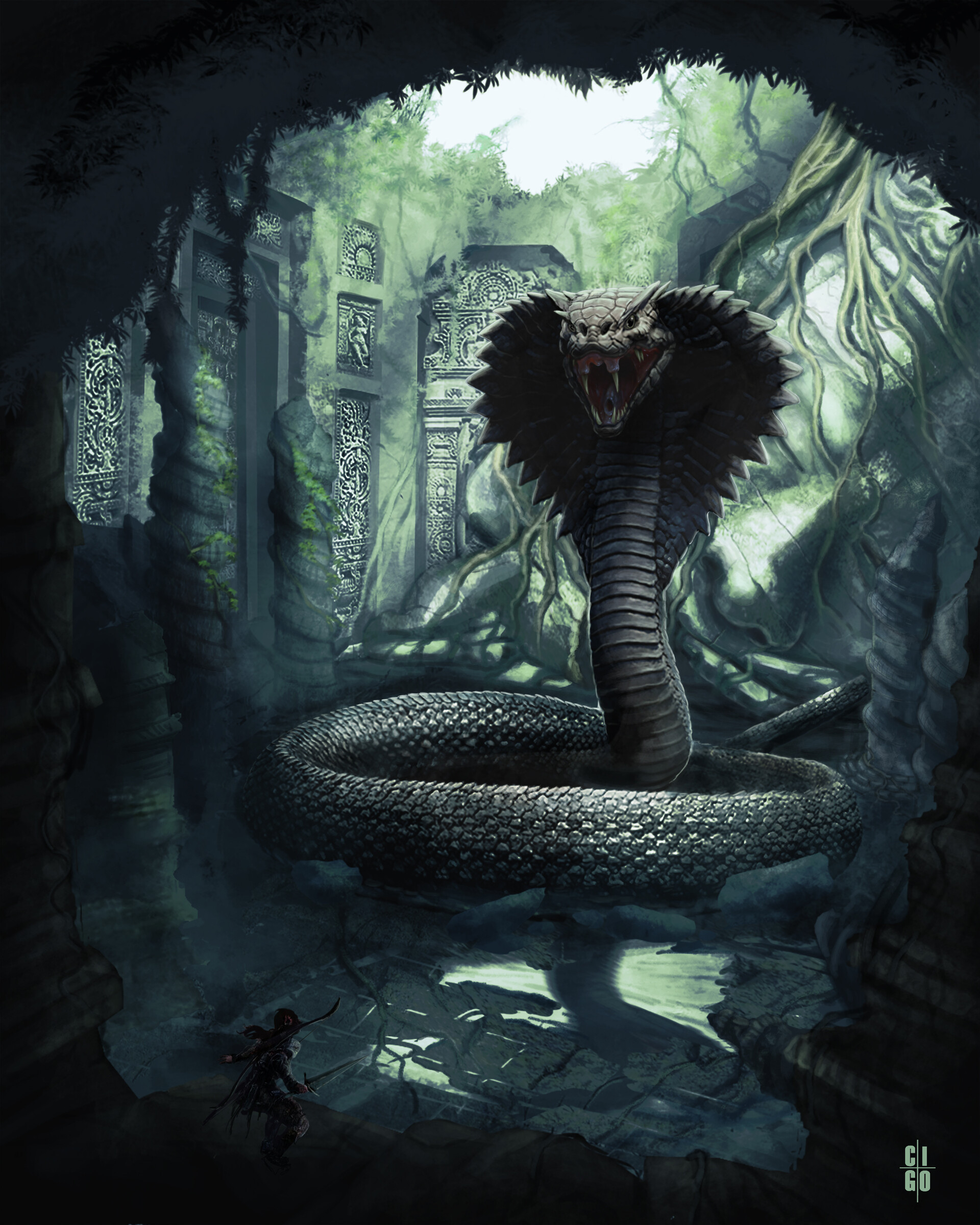 ArtStation - The God Snake temple.