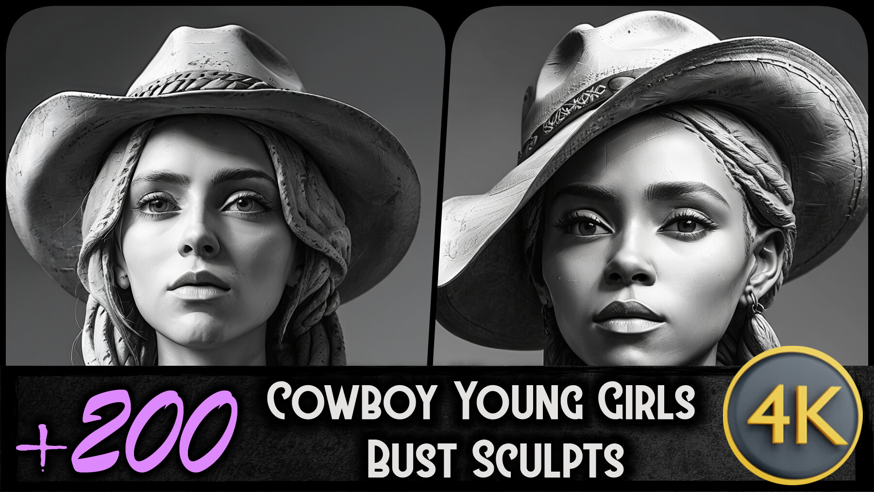 ArtStation - +200 Cowboy Young Girls Bust Sculpts | 4K