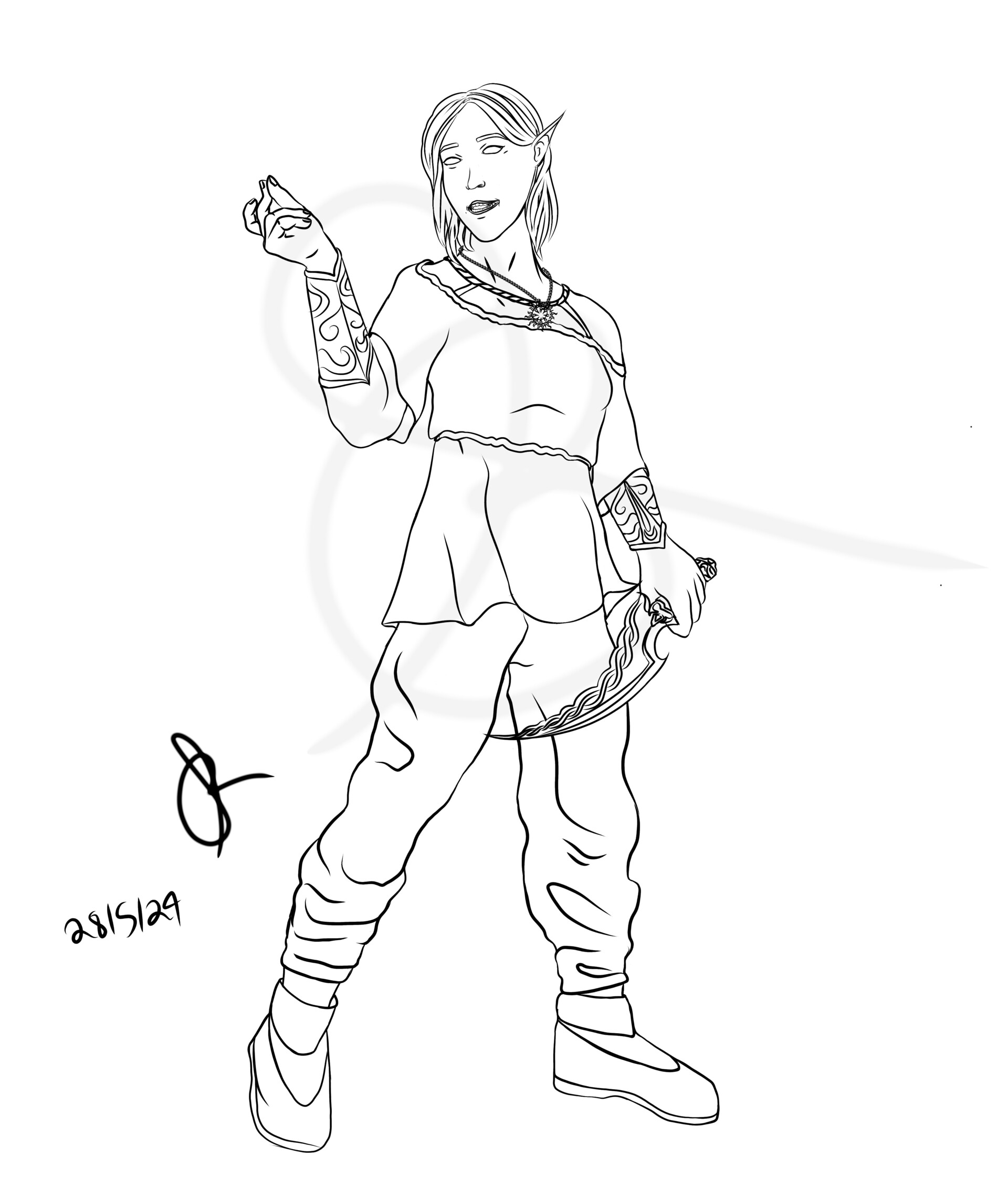 ArtStation - Simple Elf Mage Full Body Line Art