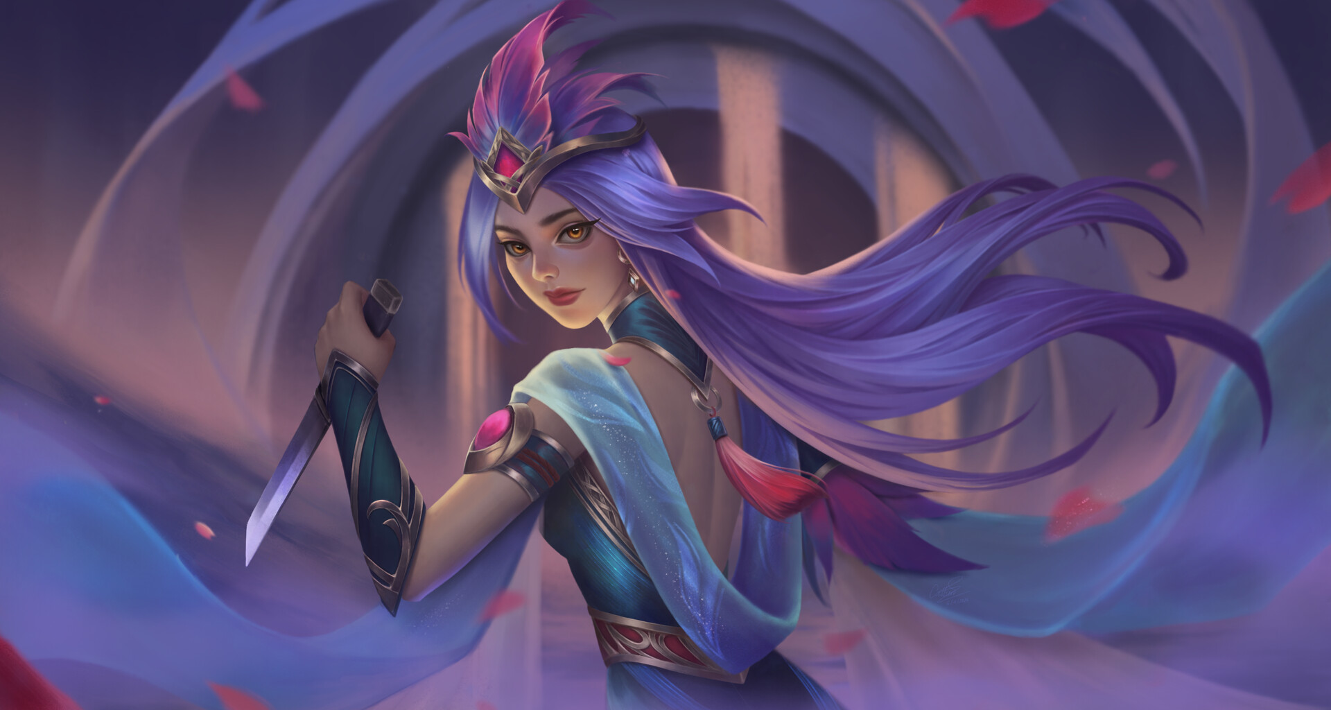 ArtStation - Violet in falling petals